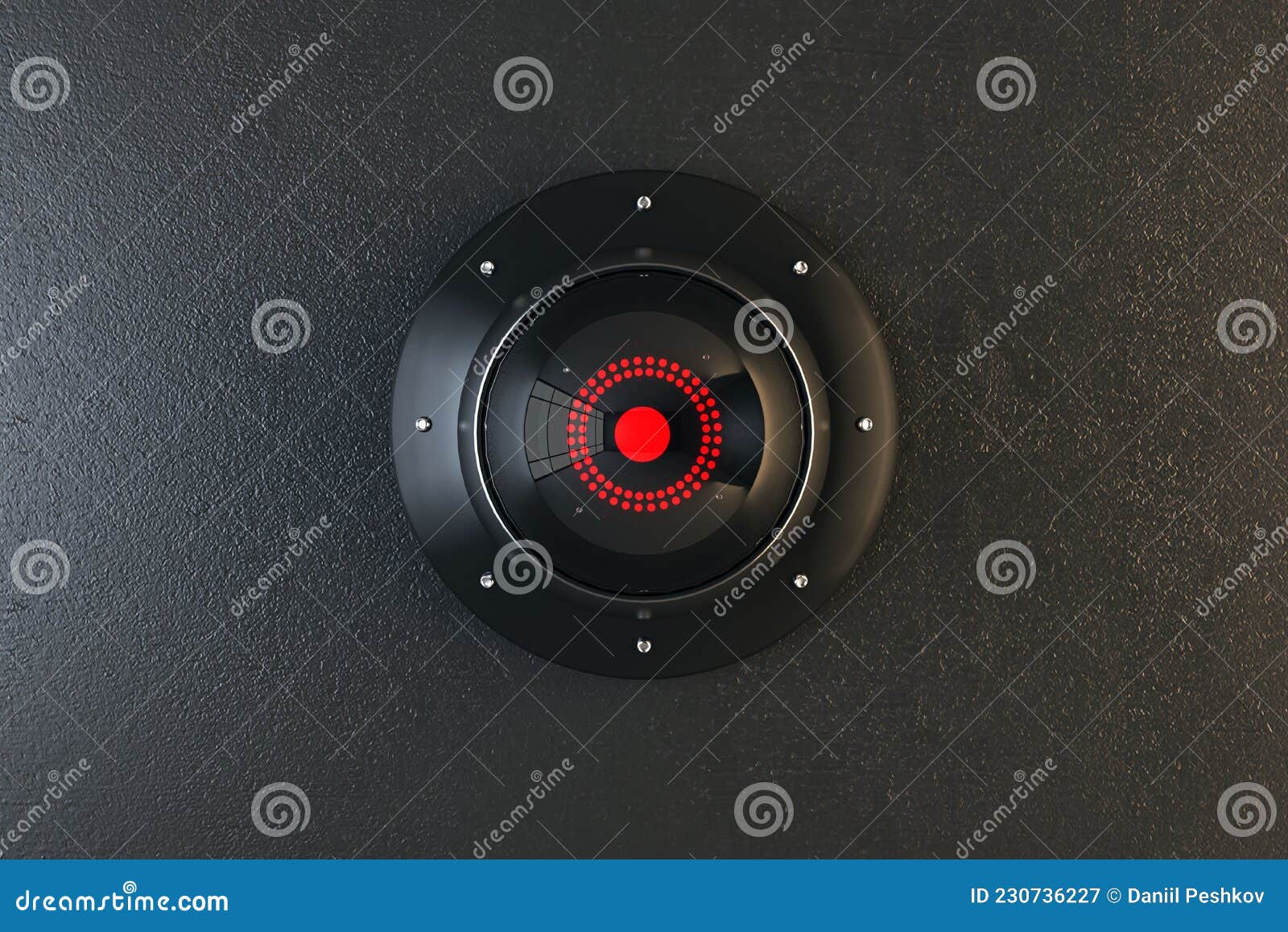 Close Up of Modern Round Black Cctv Camera on Concrete Wall Background ...