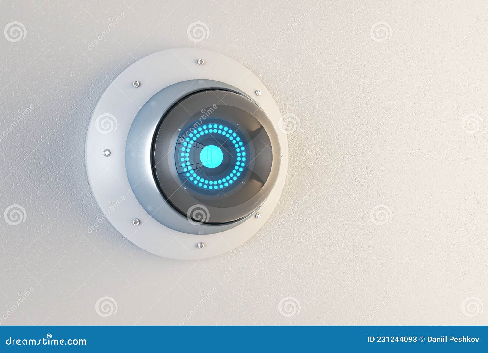 Close Up of Modern Round White Cctv Camera on Concrete Wall Background ...