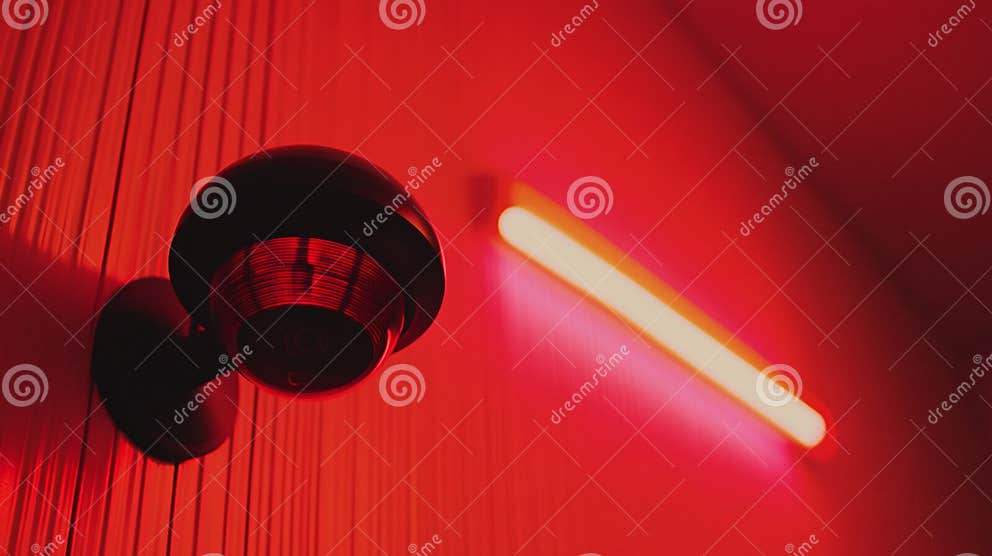 A Close-up of a Modern Security Camera with a Blinking Red Light ...