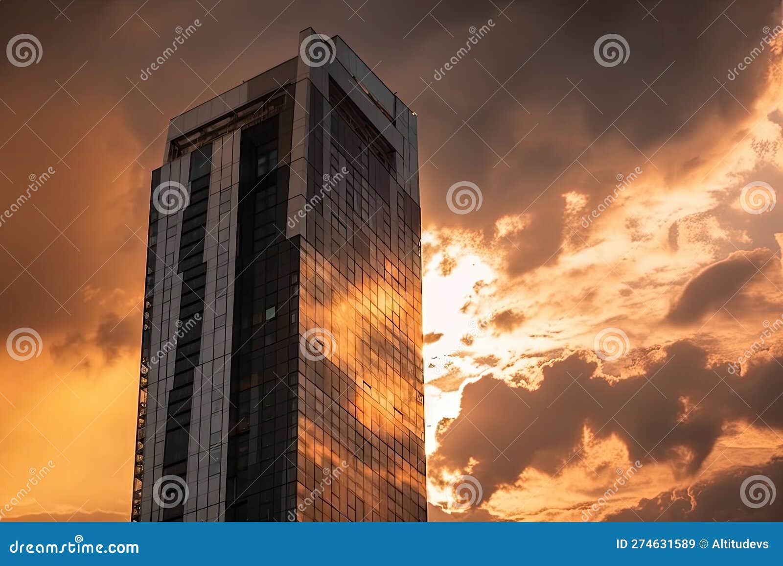 Close-up of Modern Skyscraper with Sunset Sky and Clouds in the ...