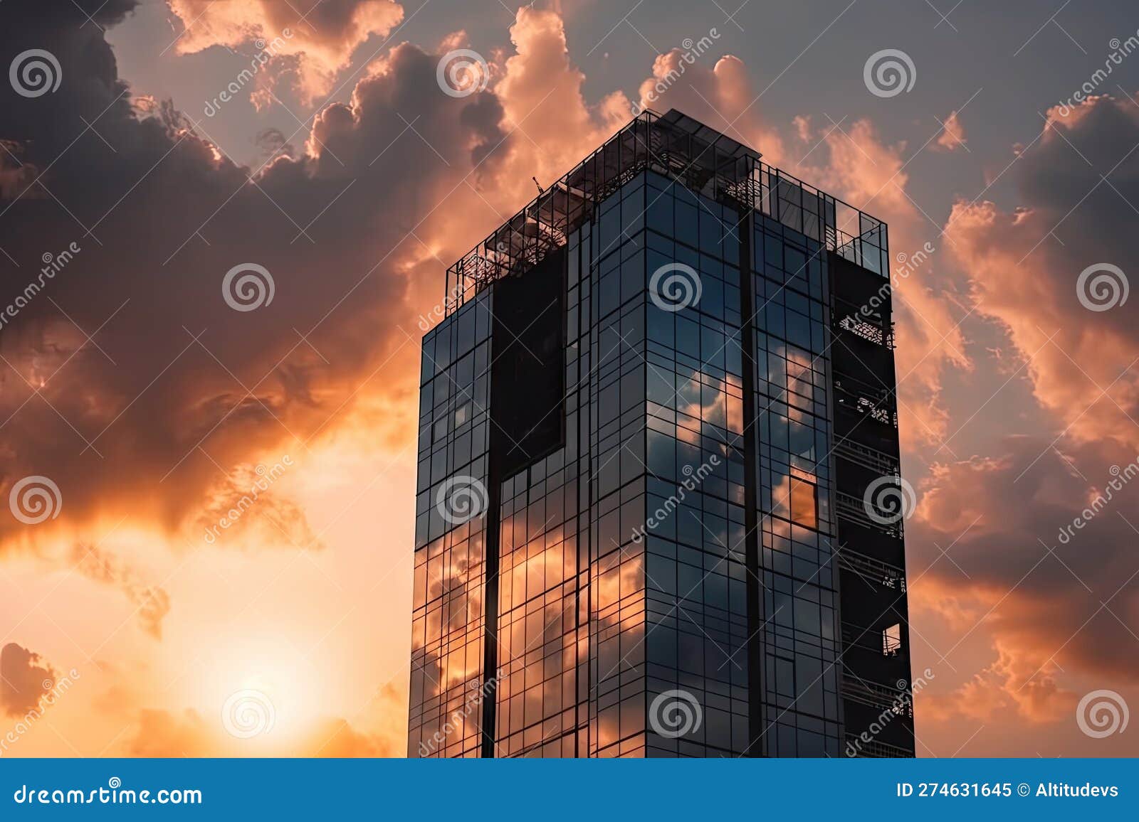 Close-up of Modern Skyscraper with Sunset Sky and Clouds in the ...