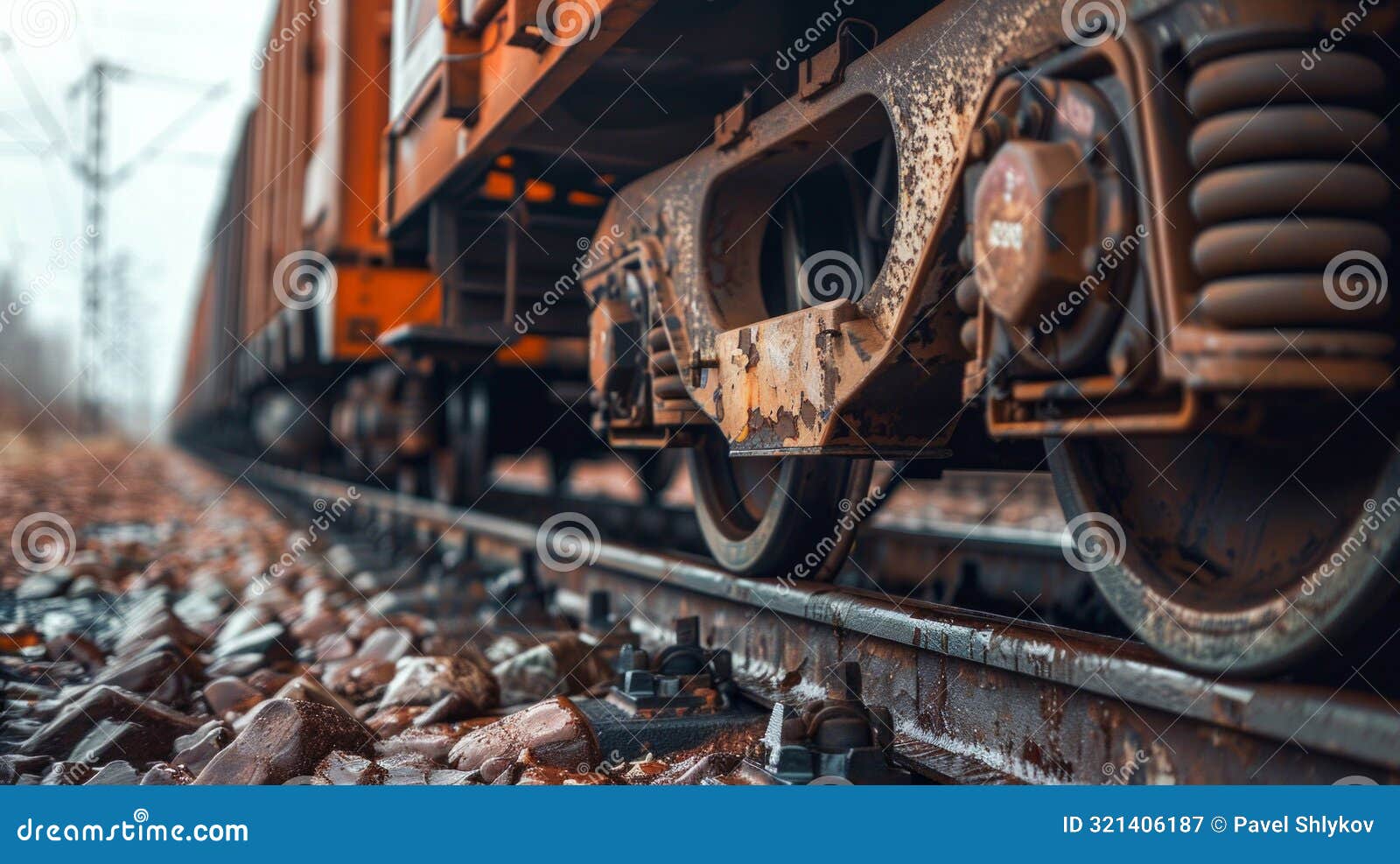 Close Up Modern Wheel Train System on Track Stock Illustration ...