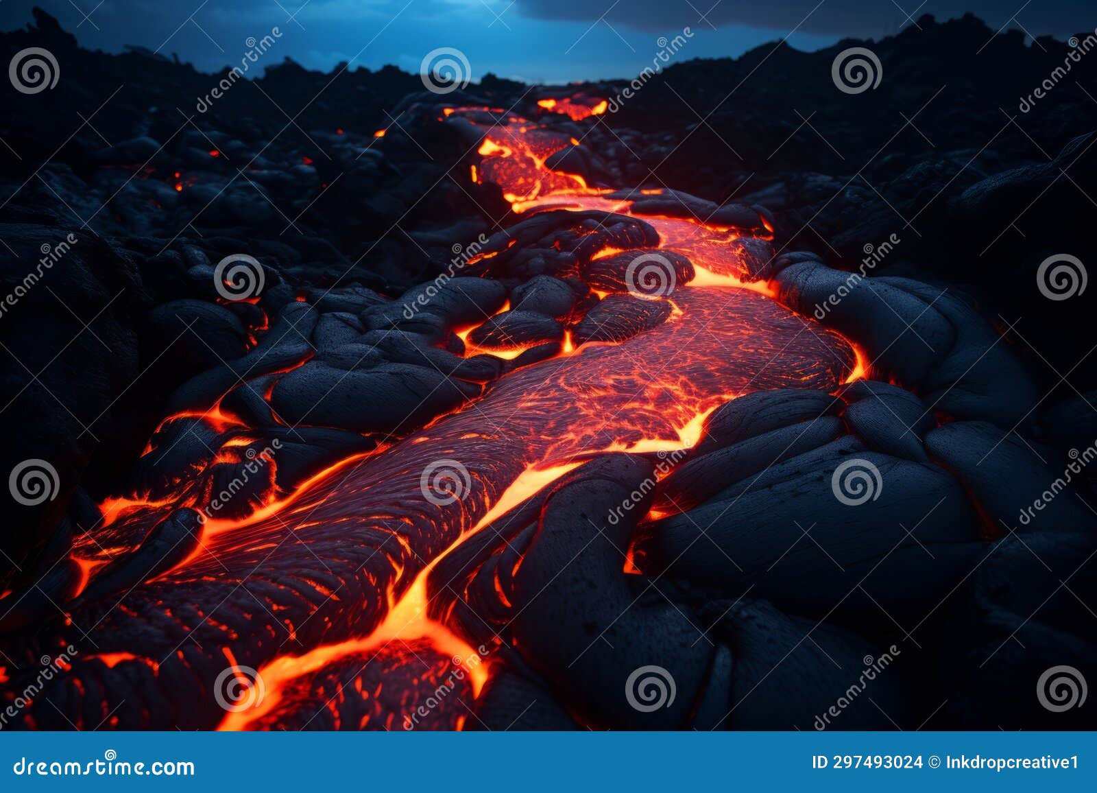 Close Up of Molten Magma Lava Flowing from an Active Volcano Stock ...