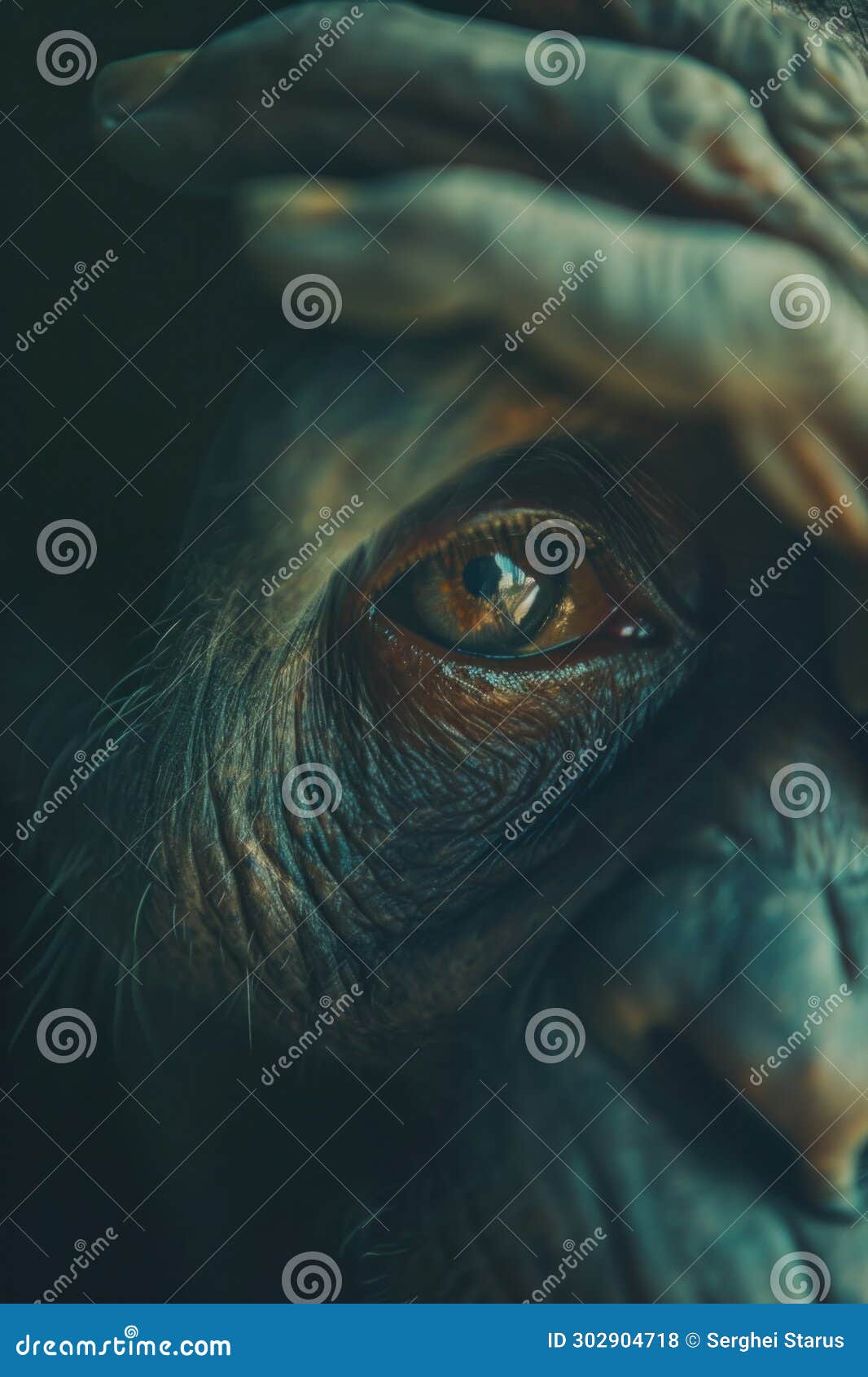 A Close Up of a Monkey& X27;s Face with Its Hands Covering the Eyes, AI ...