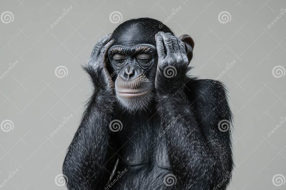 Close-up of a Monkey Blocking Out Noise with Its Hands Stock Image ...