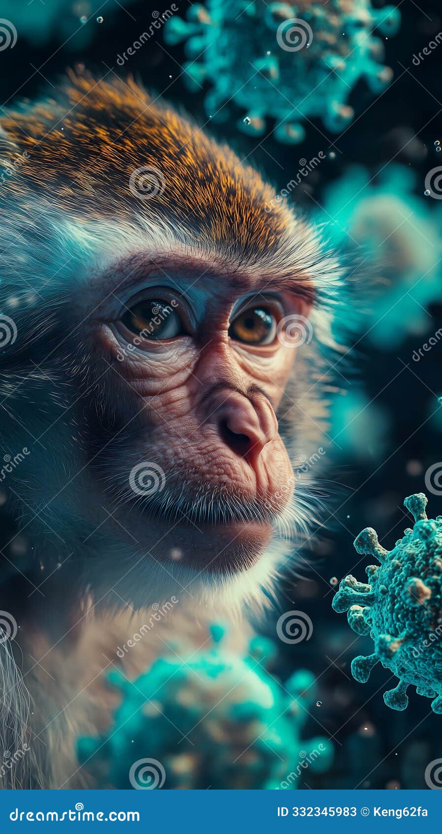 Close-Up of Monkey with Floating Virus Particles Represent the Disease ...