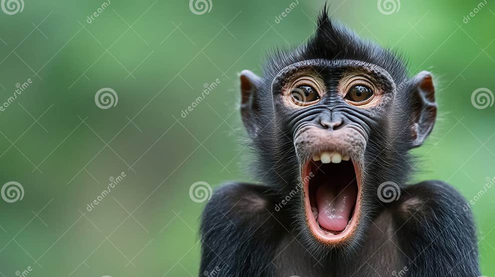 A Close Up of a Monkey with Its Mouth Open and Teeth Bared, AI Stock ...