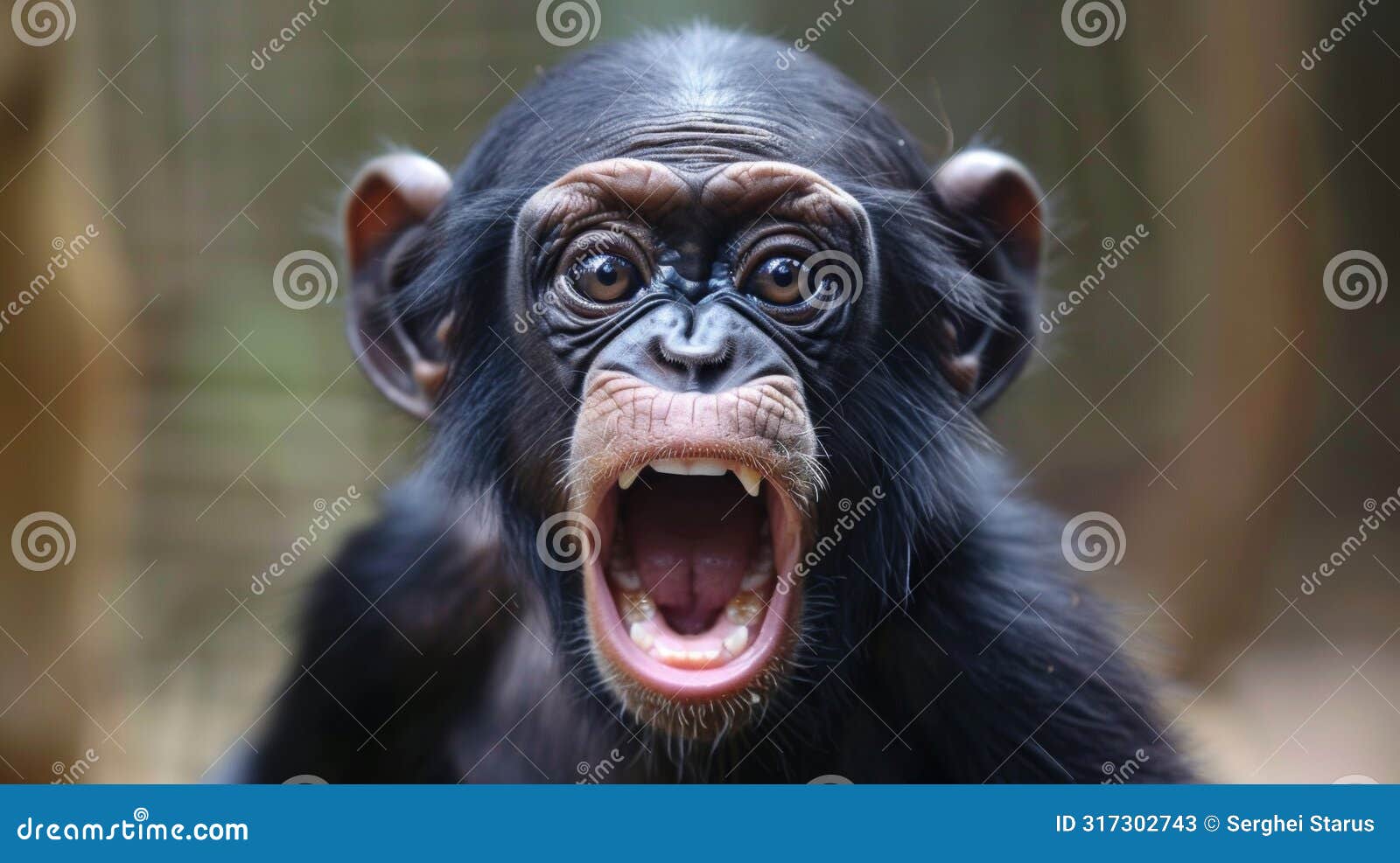 A Close Up of a Monkey with Its Mouth Open and Teeth Bared, AI Stock ...