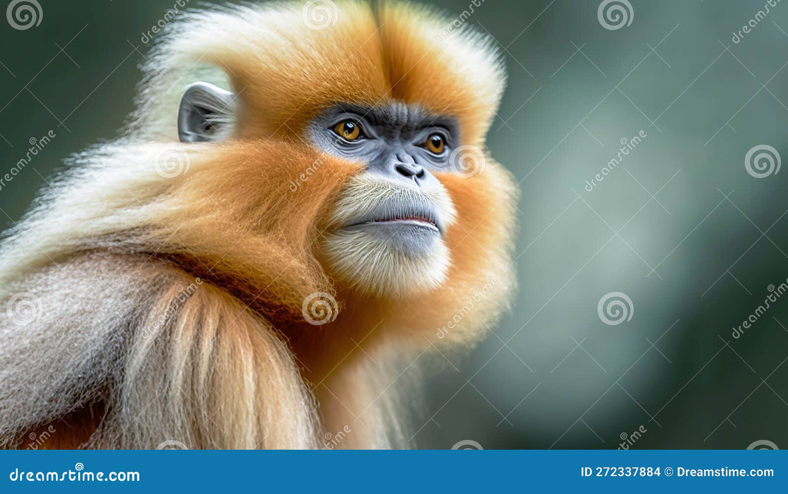 A Close Up of a Monkey with Long Hair and a Blue Face Stock ...