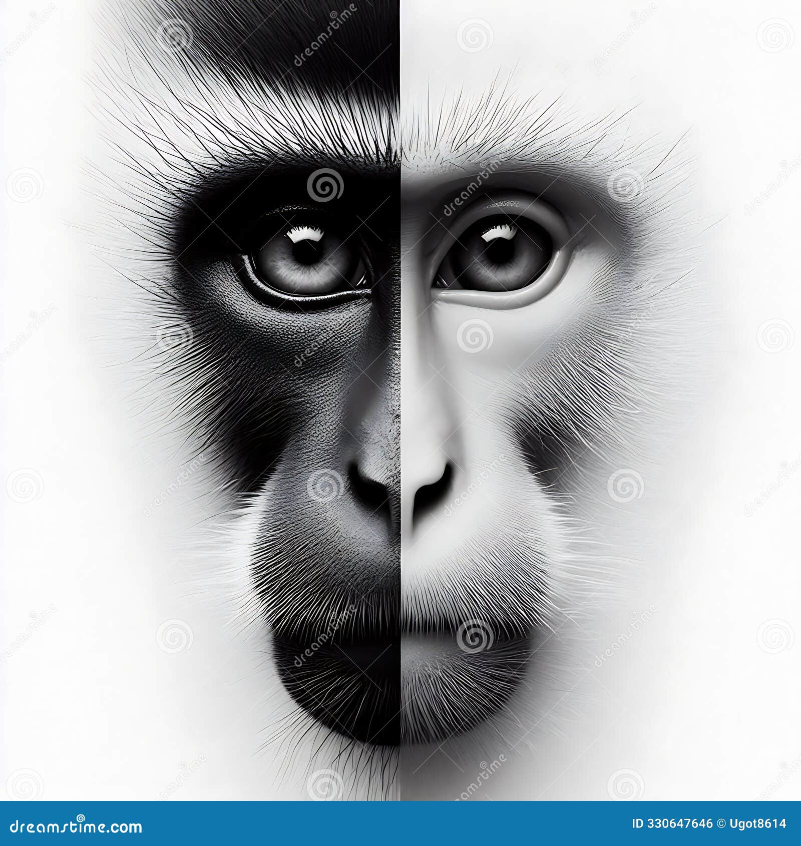 Close Up of a Monkey S Face on a White Background Stock Illustration ...