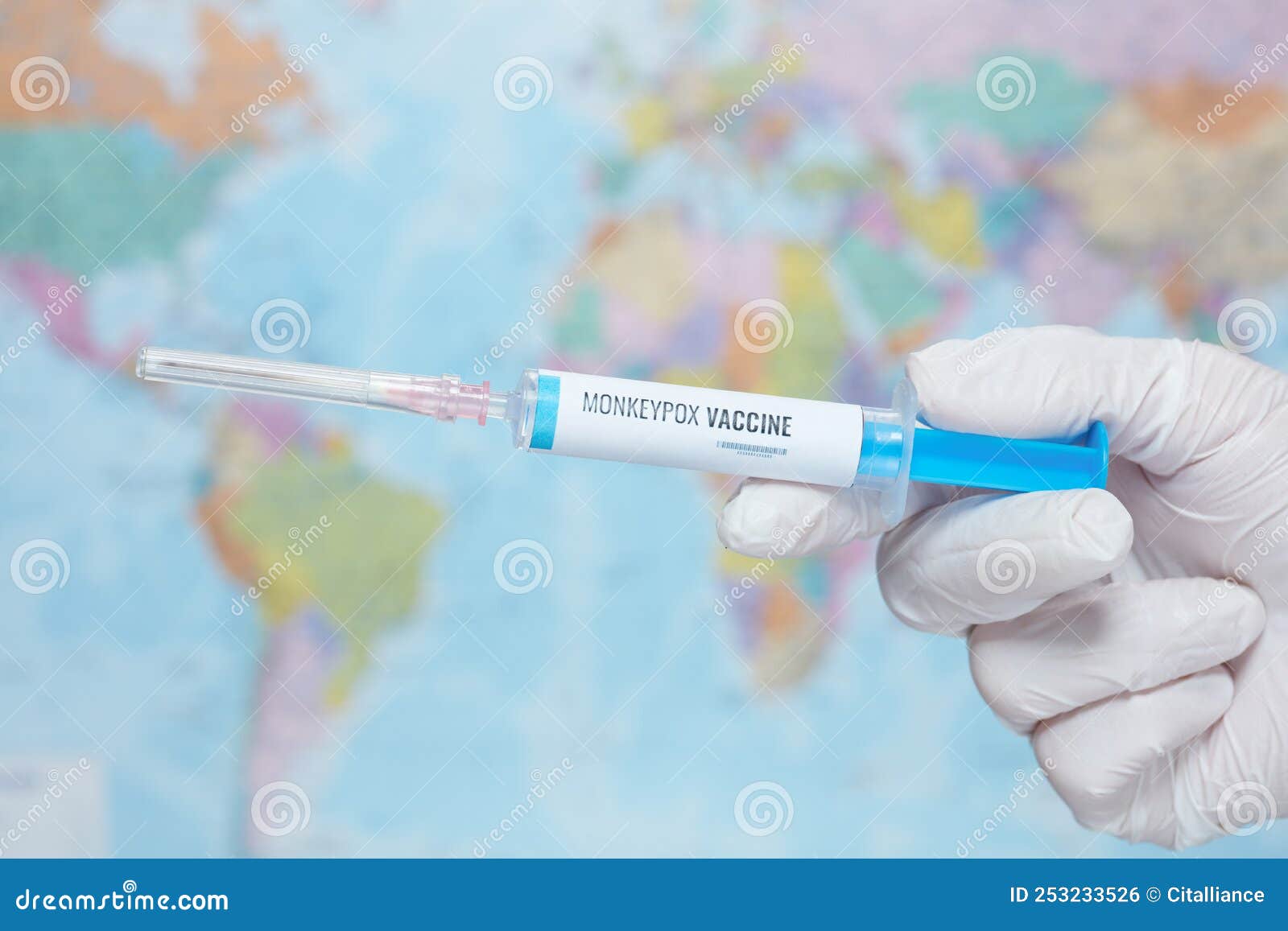 Monkeypox Vaccine Syringe in Front of Map Stock Photo - Image of ...