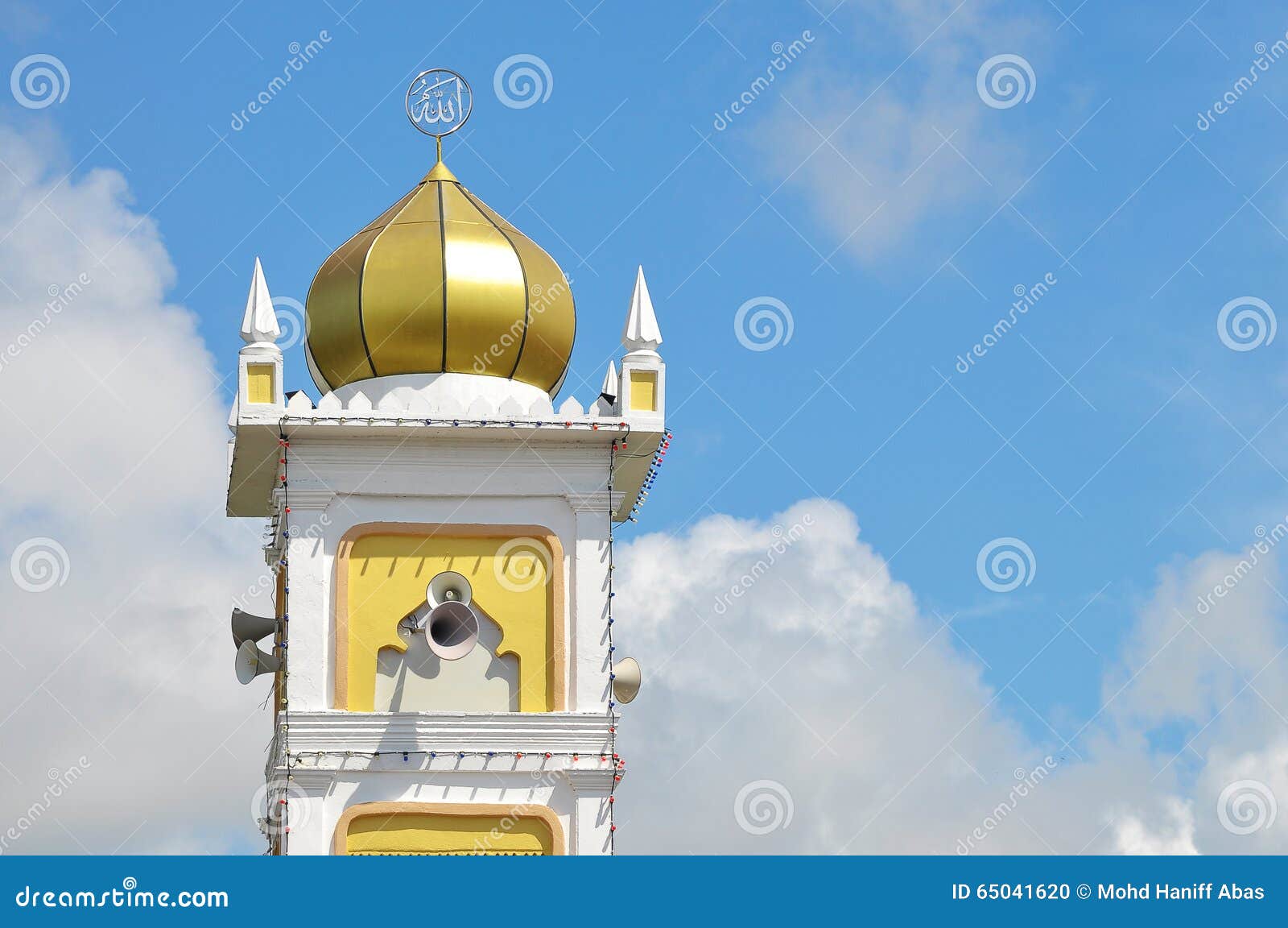 Close Up of Mosque Tower with Golden Dome Stock Photo - Image of ...