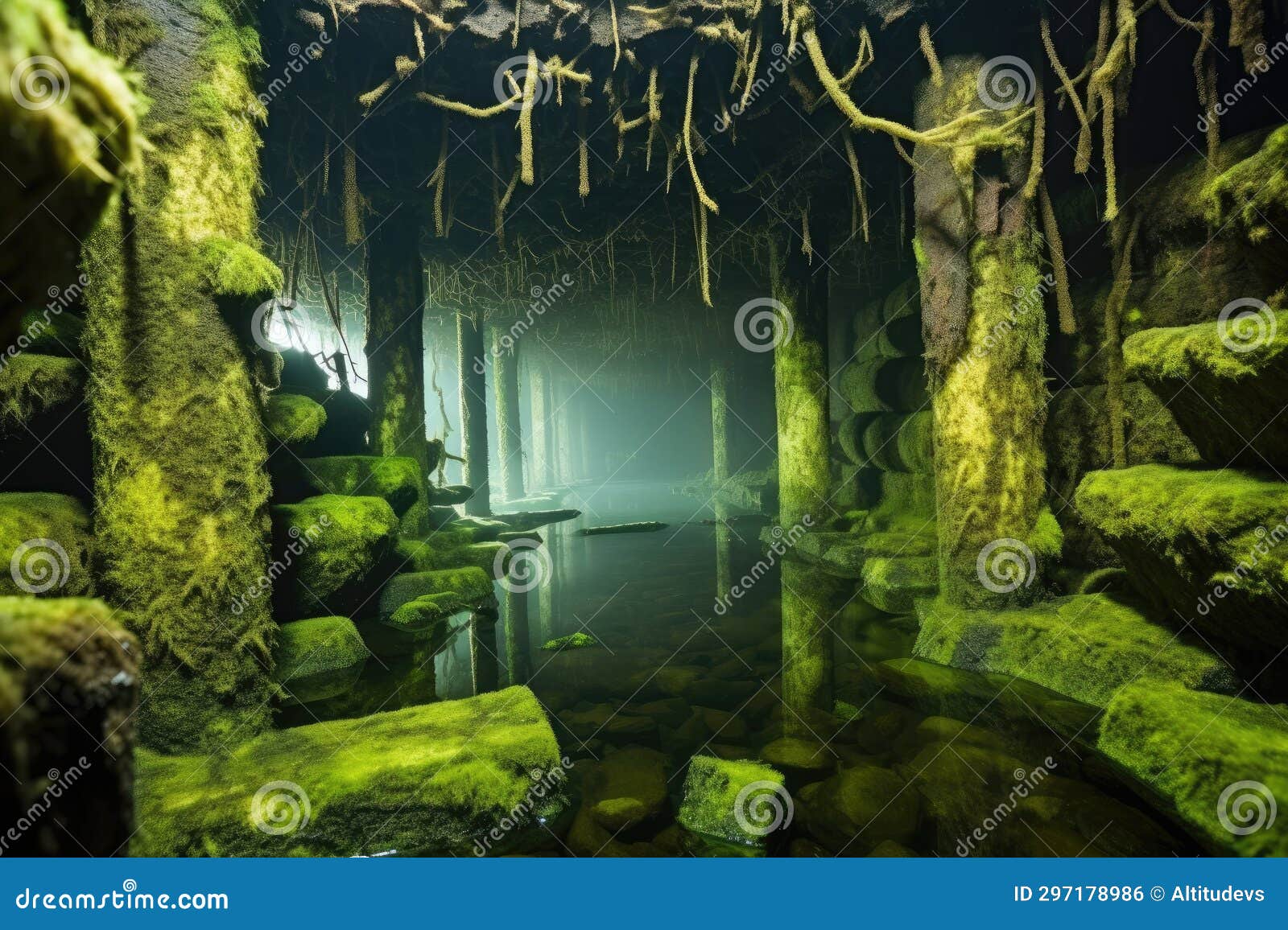 Close-up of Moss-covered Stone Structures Underwater Stock Photo ...