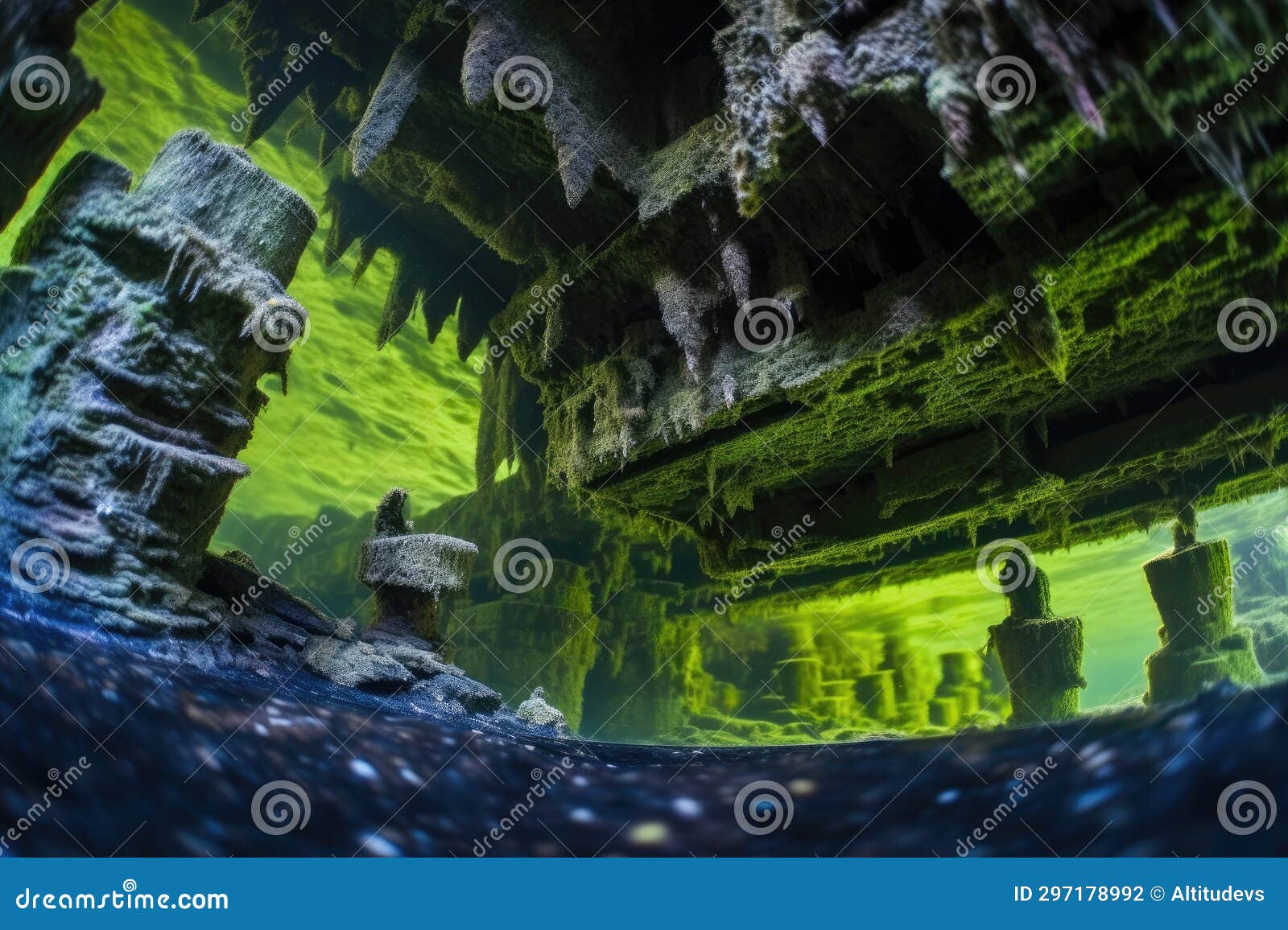 Close-up of Moss-covered Stone Structures Underwater Stock Photo ...