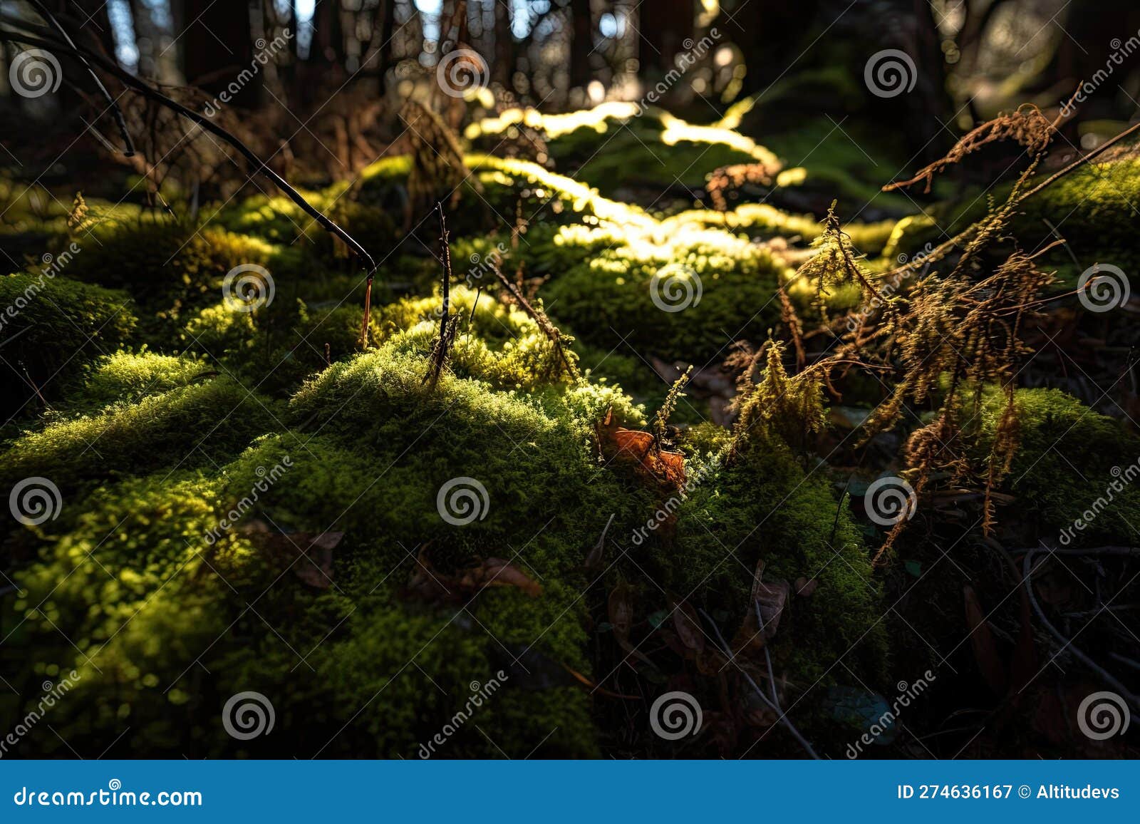 Close-up of Moss on the Ground, with Sunlight Shining through the ...