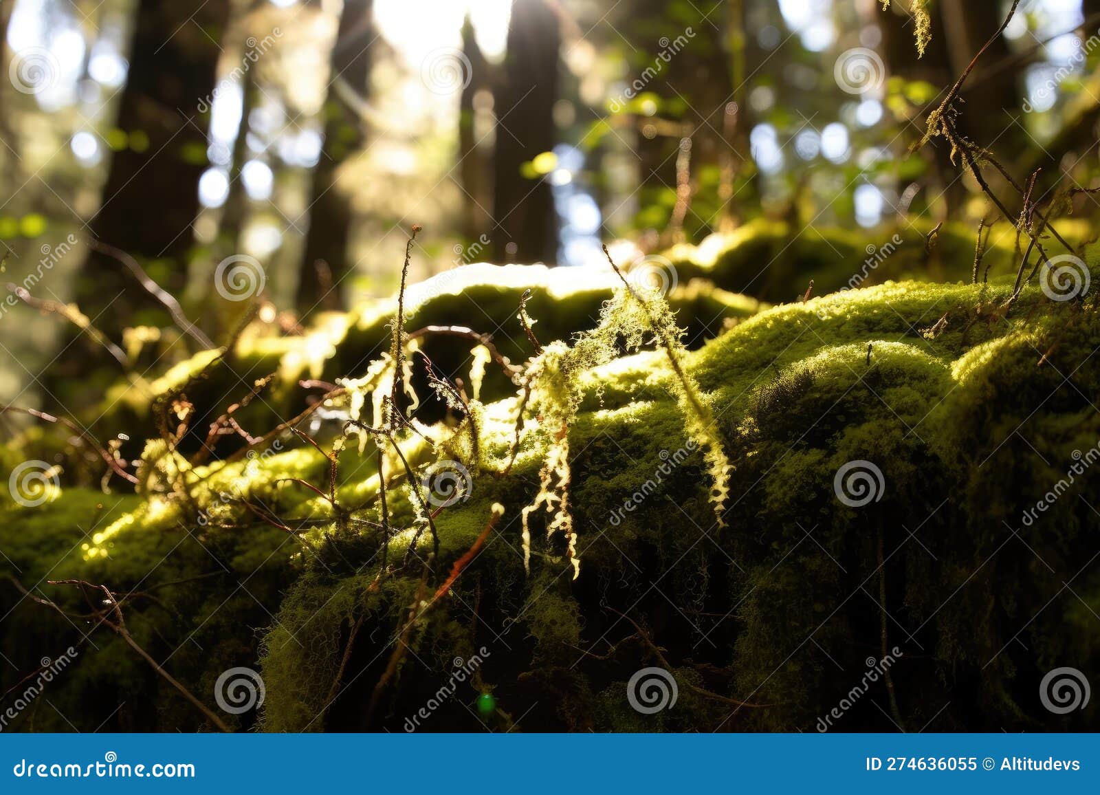 Close-up of Moss, with Sun Shining through the Forest Canopy Stock ...