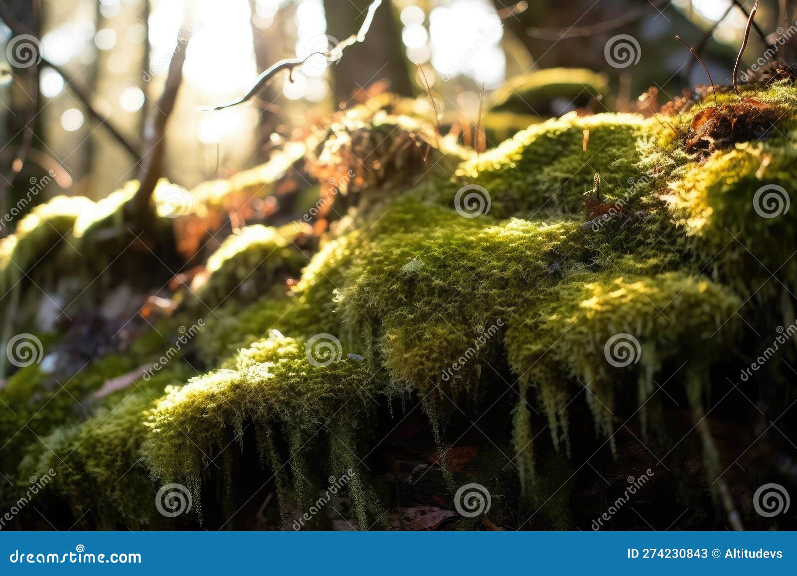 Close-up of Moss, with Sunlight Shining through the Trees Stock Image ...