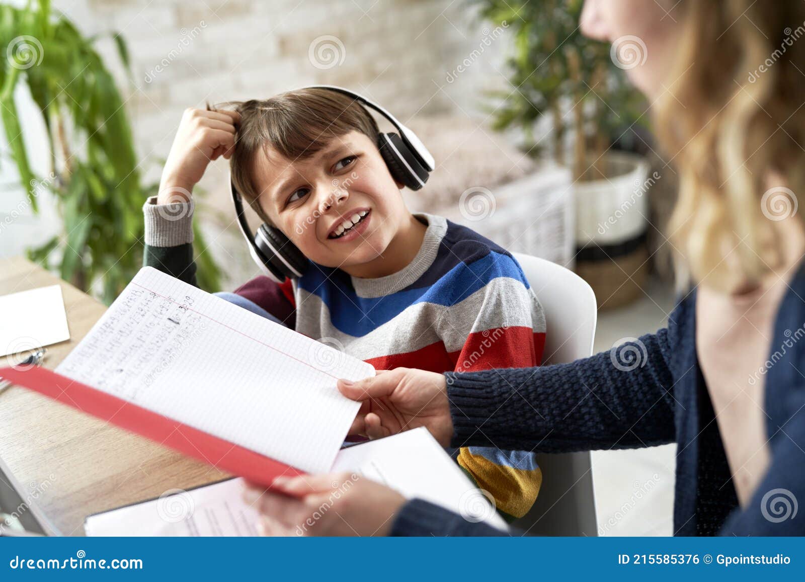 Close Up of Mom Checking Her Son`s Math Homework Stock Photo - Image of ...