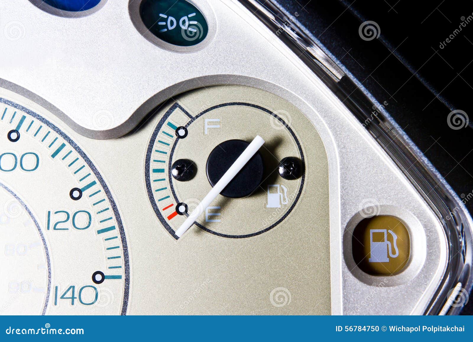 Close Up Motorcycle Dashboard, Focus on the Empty Fuel Meter Stock ...