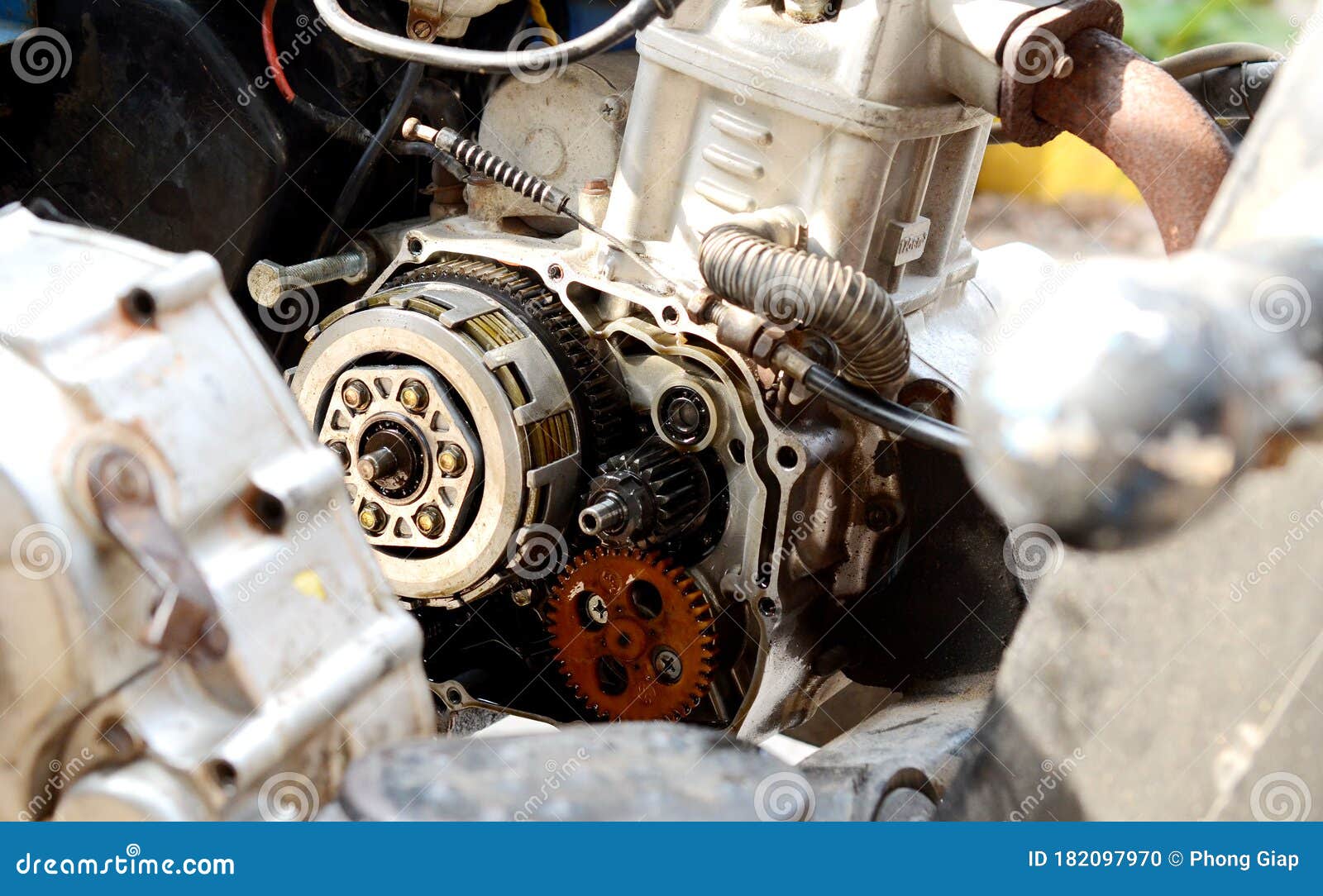 Motorcycle engine repair. stock photo. Image of cohesion - 182097970