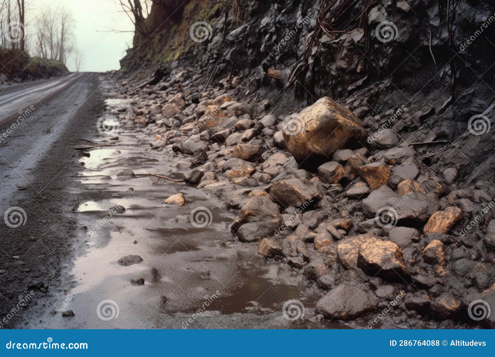 Close-up of Mud and Rocks on Damaged Road Stock Photo - Image of rugged ...