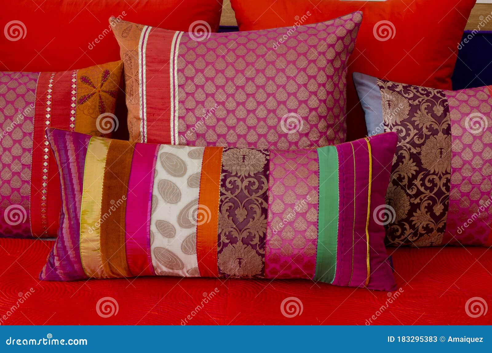 Close-Up of Multi Colored Cushions Stock Image - Image of life ...