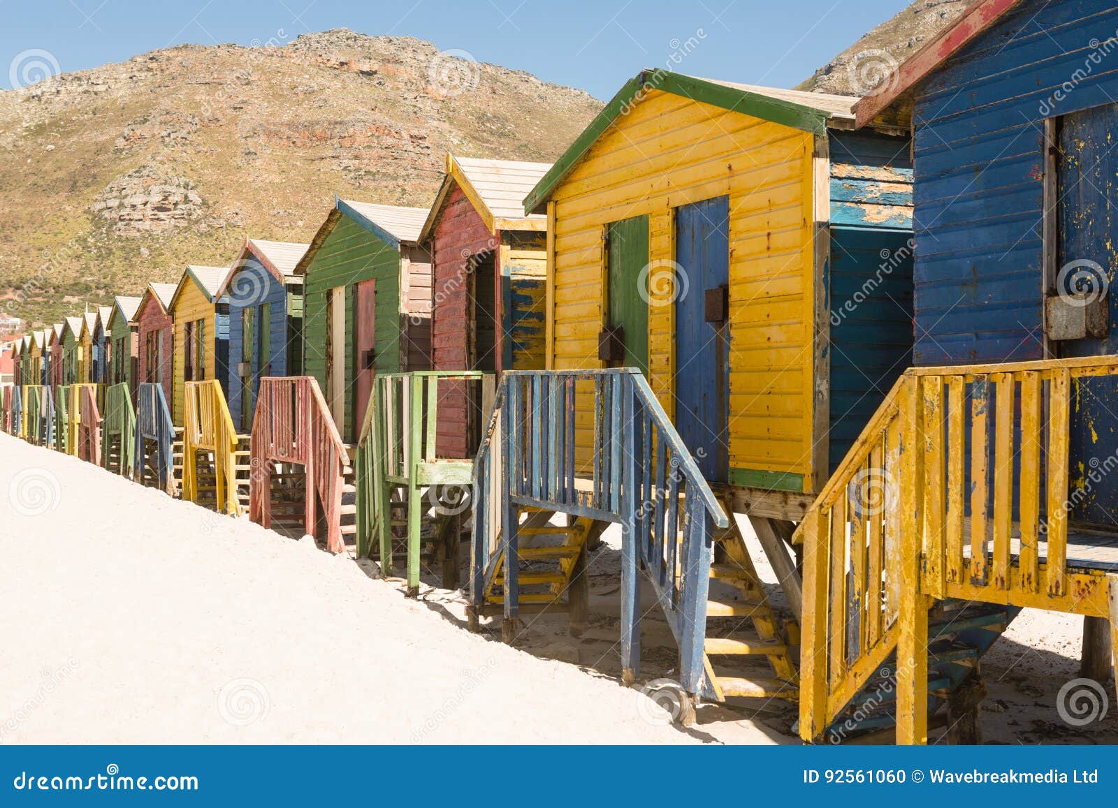 Close Up of Multi Colored Houses at Beach Stock Photo - Image of ...