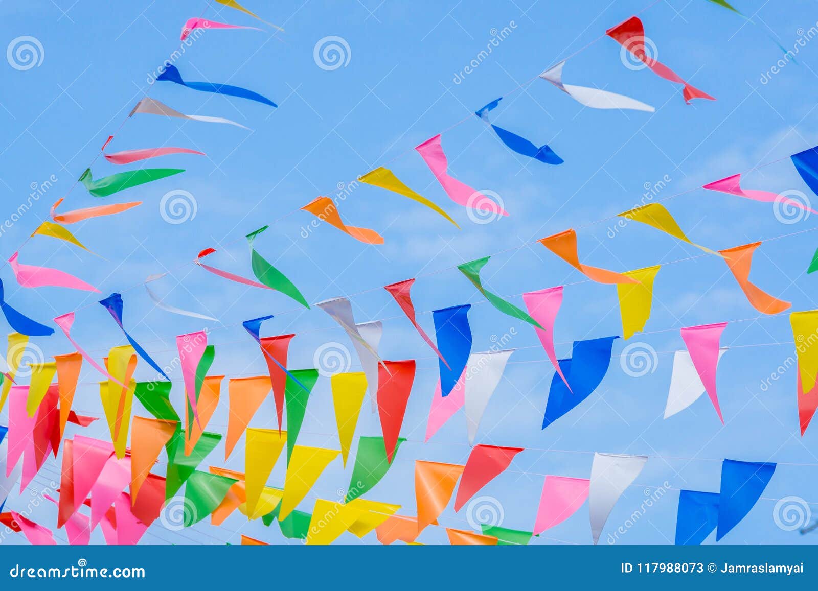 Multi Colored Party Rainbow Flags on Blue Sky for Celebration Stock ...