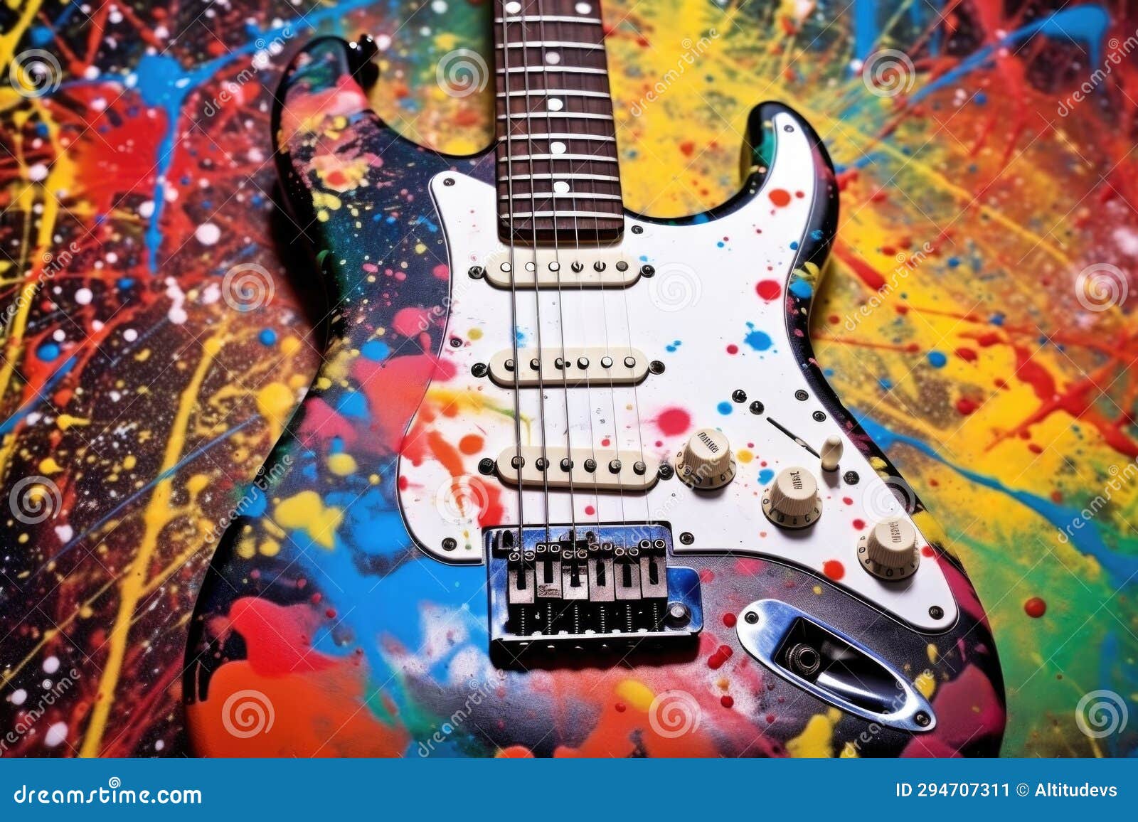 Close-up of a Multi-colored Spray-painted Punk Guitar Stock Image ...