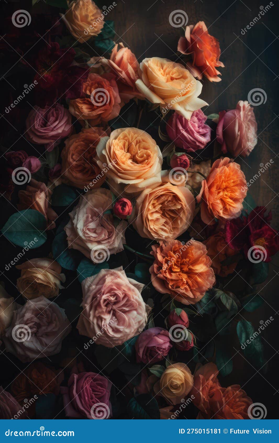 Close Up of Multi Coloured Roses Background, Created Using Generative ...