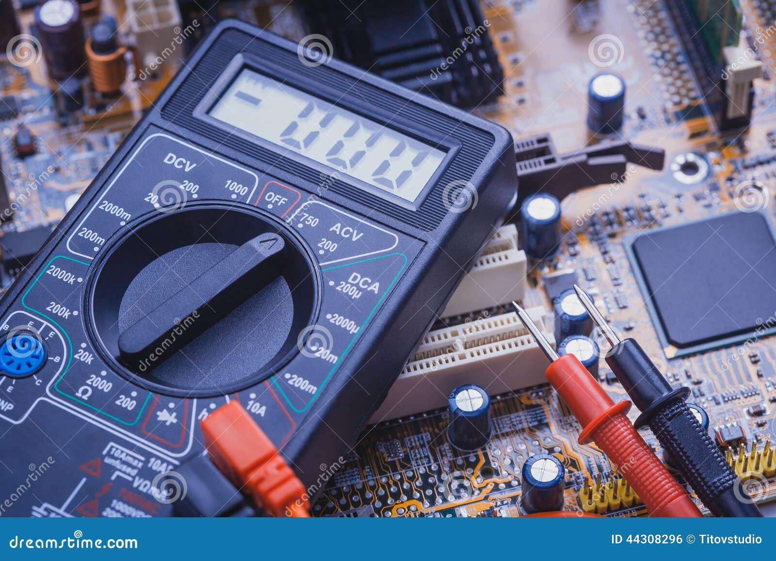 Close-up of Multimeter on PCB Plate Stock Photo - Image of circuit ...