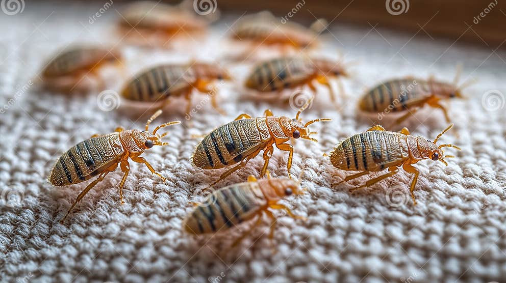 Close-up of Multiple Bed Bugs Crawling on a Light-colored Fabric ...