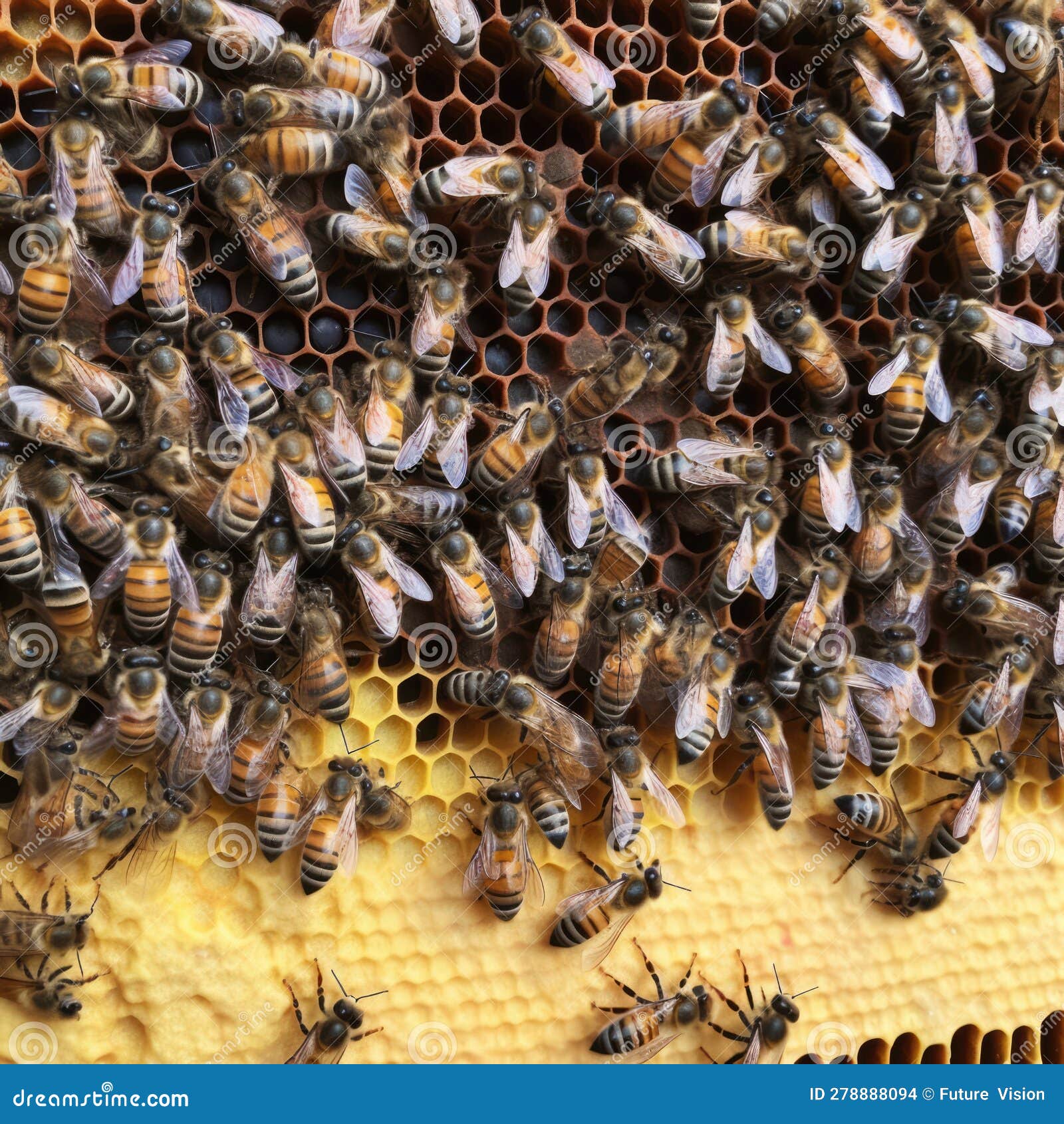Close Up of Multiple Bees on Honeycomb Created Using Generative Ai ...