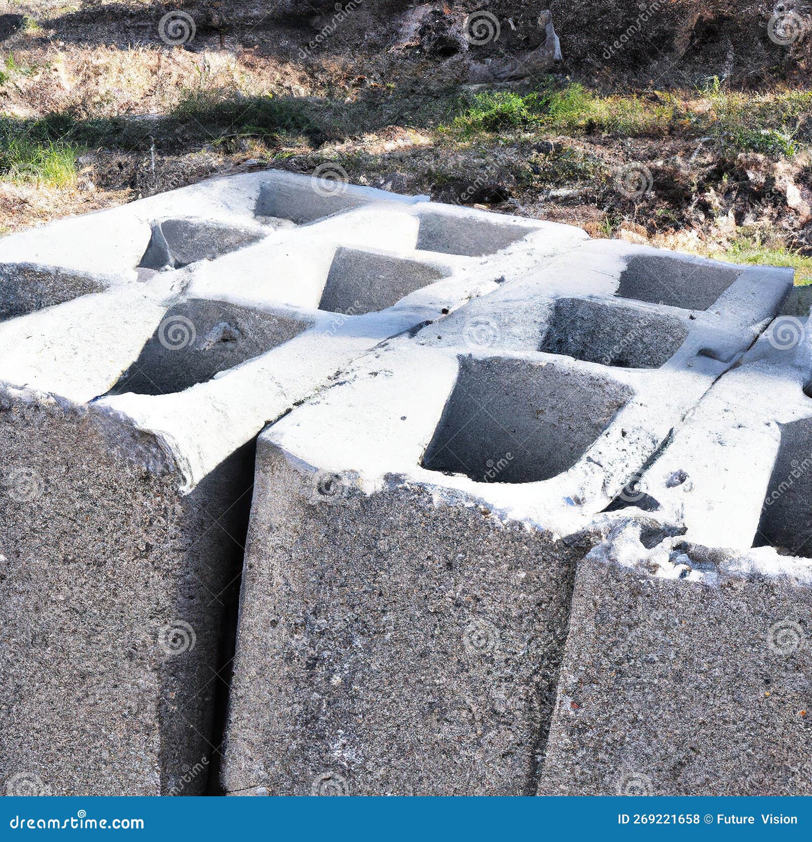 Close Up of Multiple Grey Cinder Blocks on Street Stock Photo - Image ...