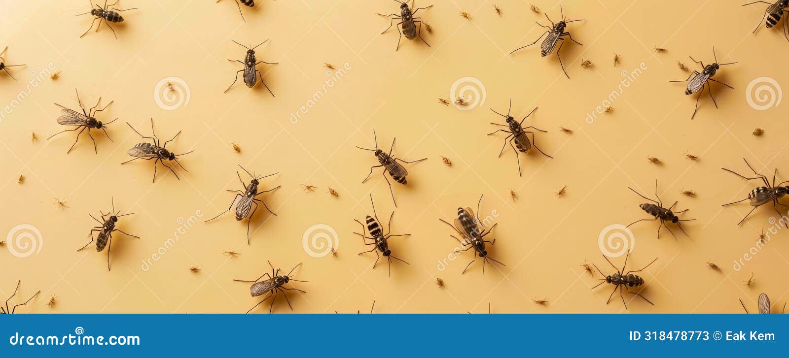 Close Up Of Multiple Insects On A Yellow Background, Detailed View Of ...