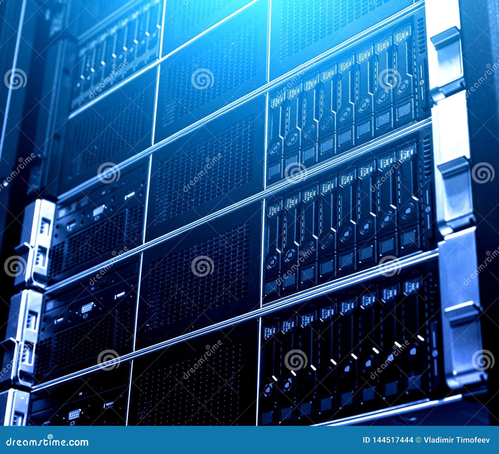 Close Up Multiple System of Modern Cloud Storage Data Equipment Under ...