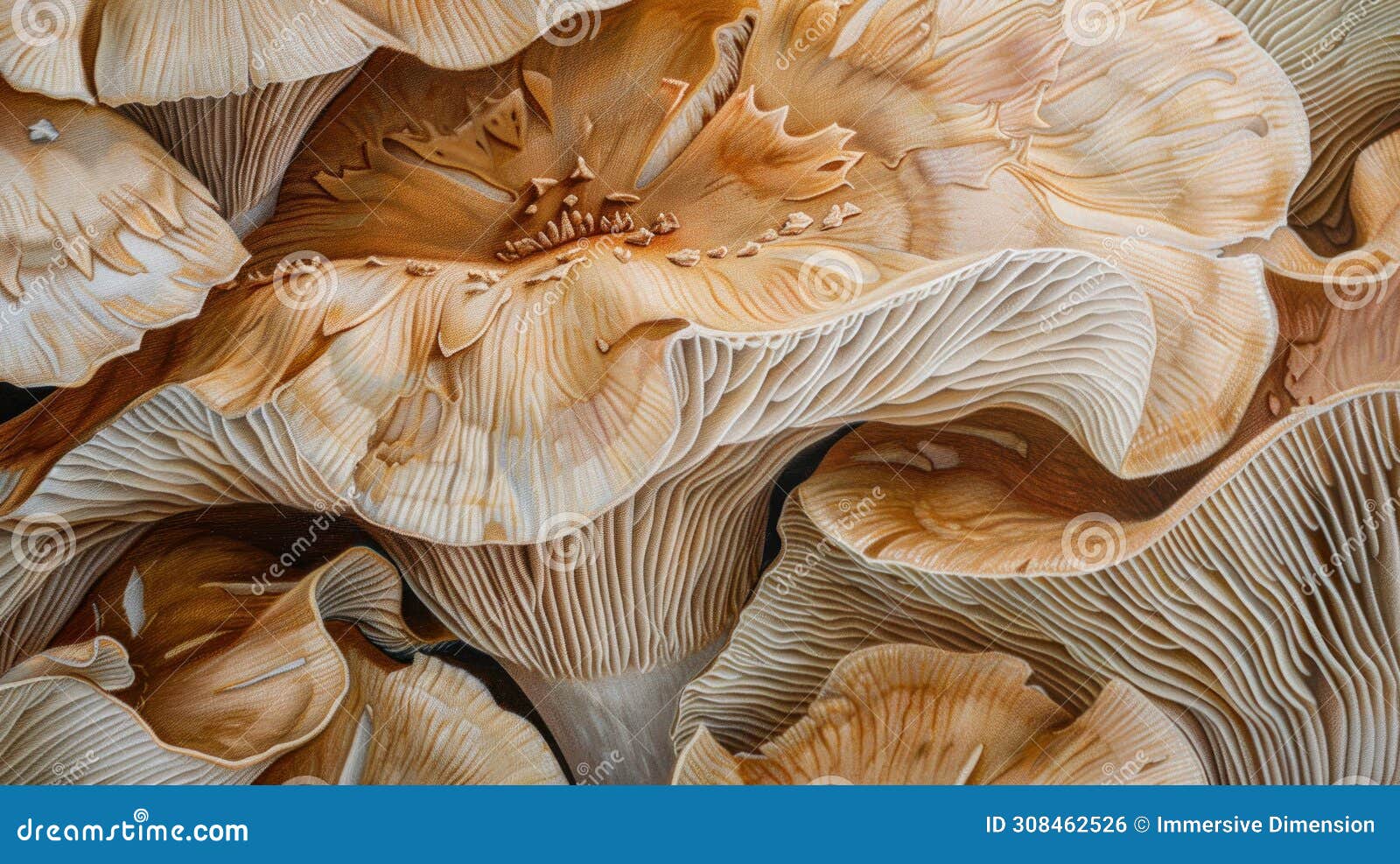 Close-up of Mushroom Underside, Hyper-Realistic Texture, Emphasizing ...