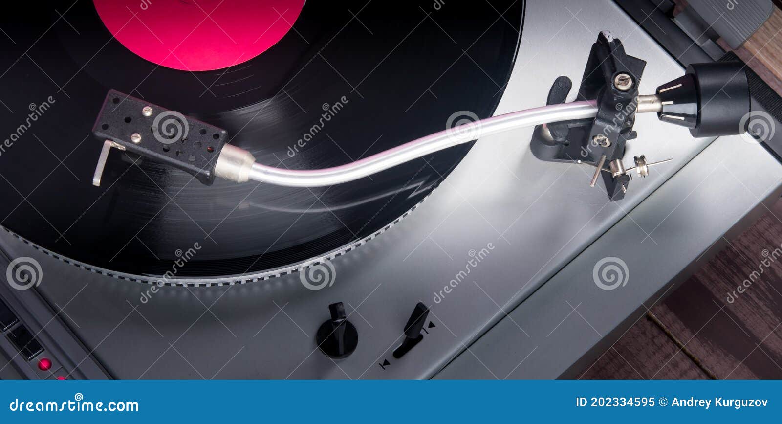 Close-up of Music Player, Vinyl Records, Top View, with Illuminated ...