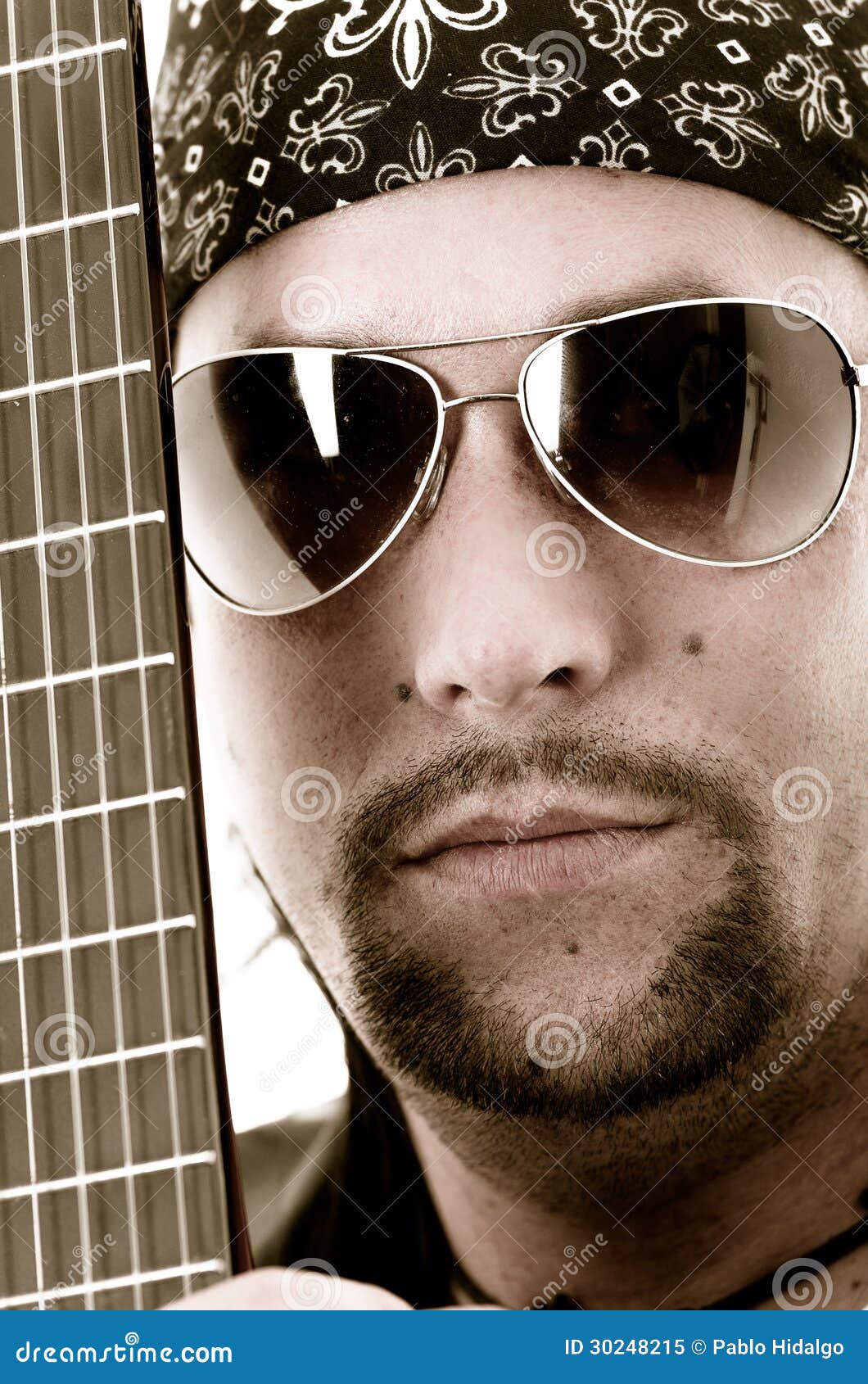 Musician and His Guitar Face and Strings Stock Image - Image of hands ...