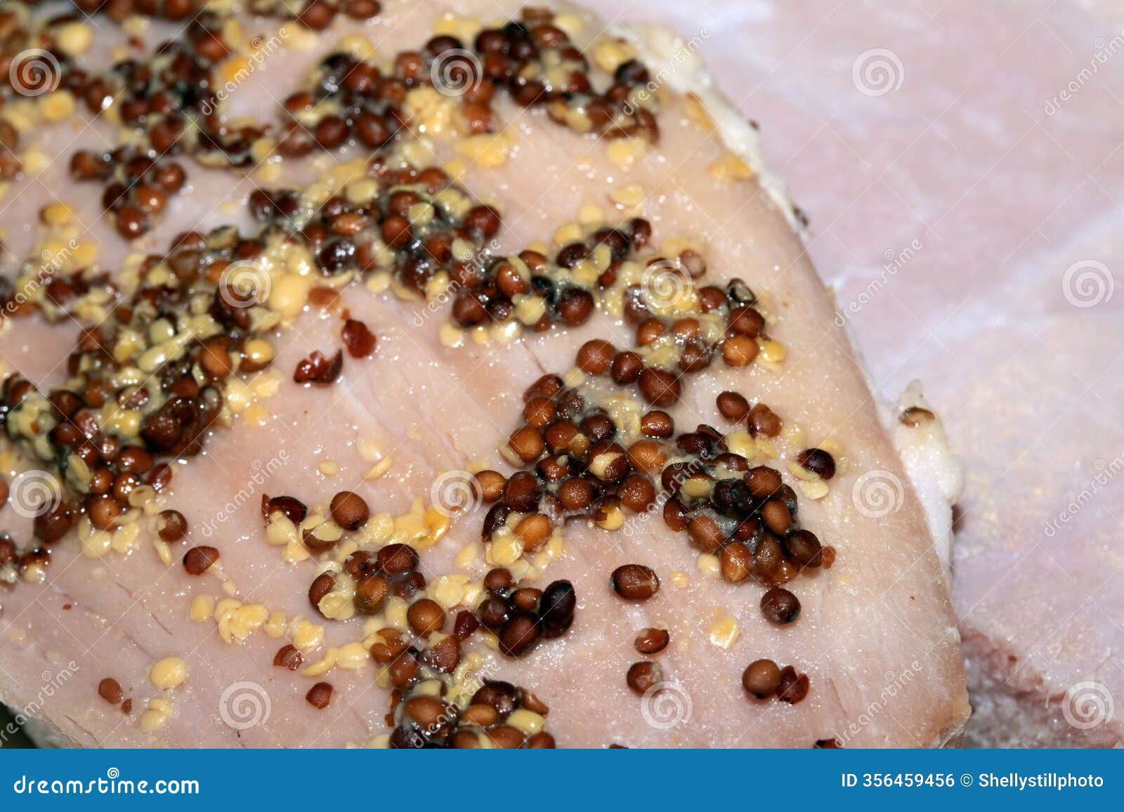 Close Up of Mustard Seed Dressing on Cooked Gammon Ham Stock Photo ...