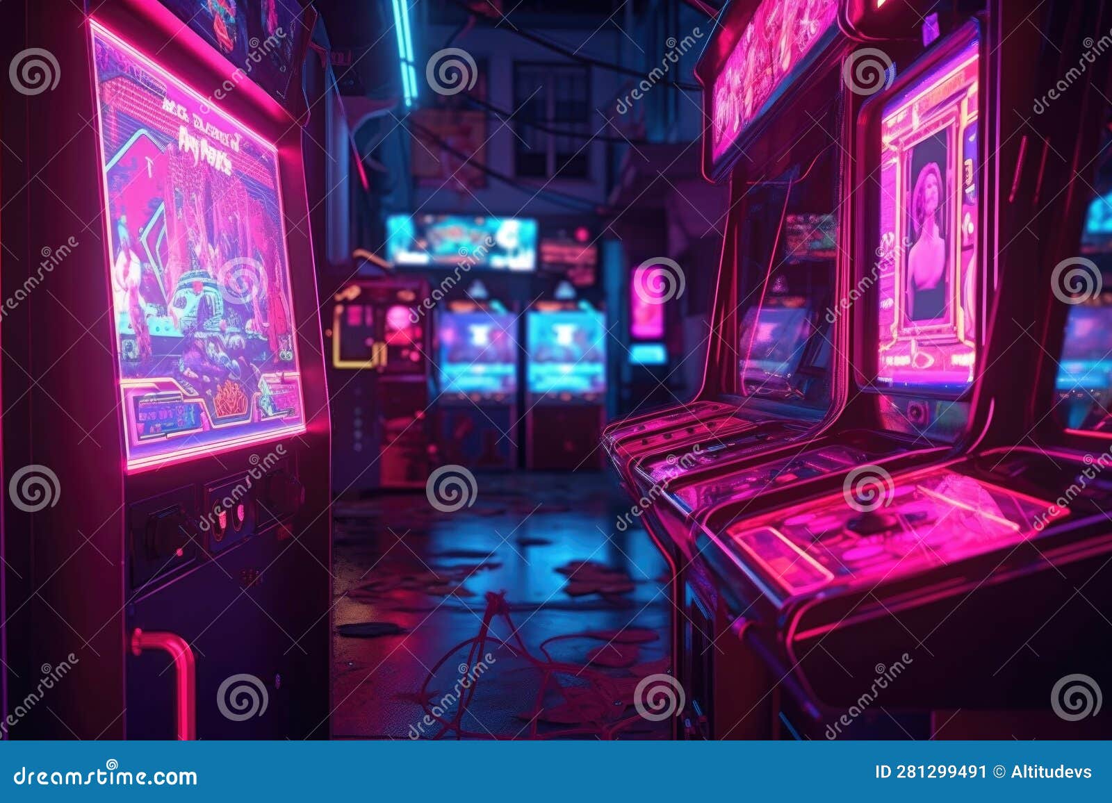 Close-up of a Neon-lit Arcade Game Screen Stock Illustration ...
