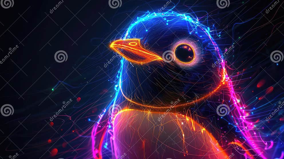 Close-up of a Neon Penguin with Dynamic Light Trails. Stock Image ...