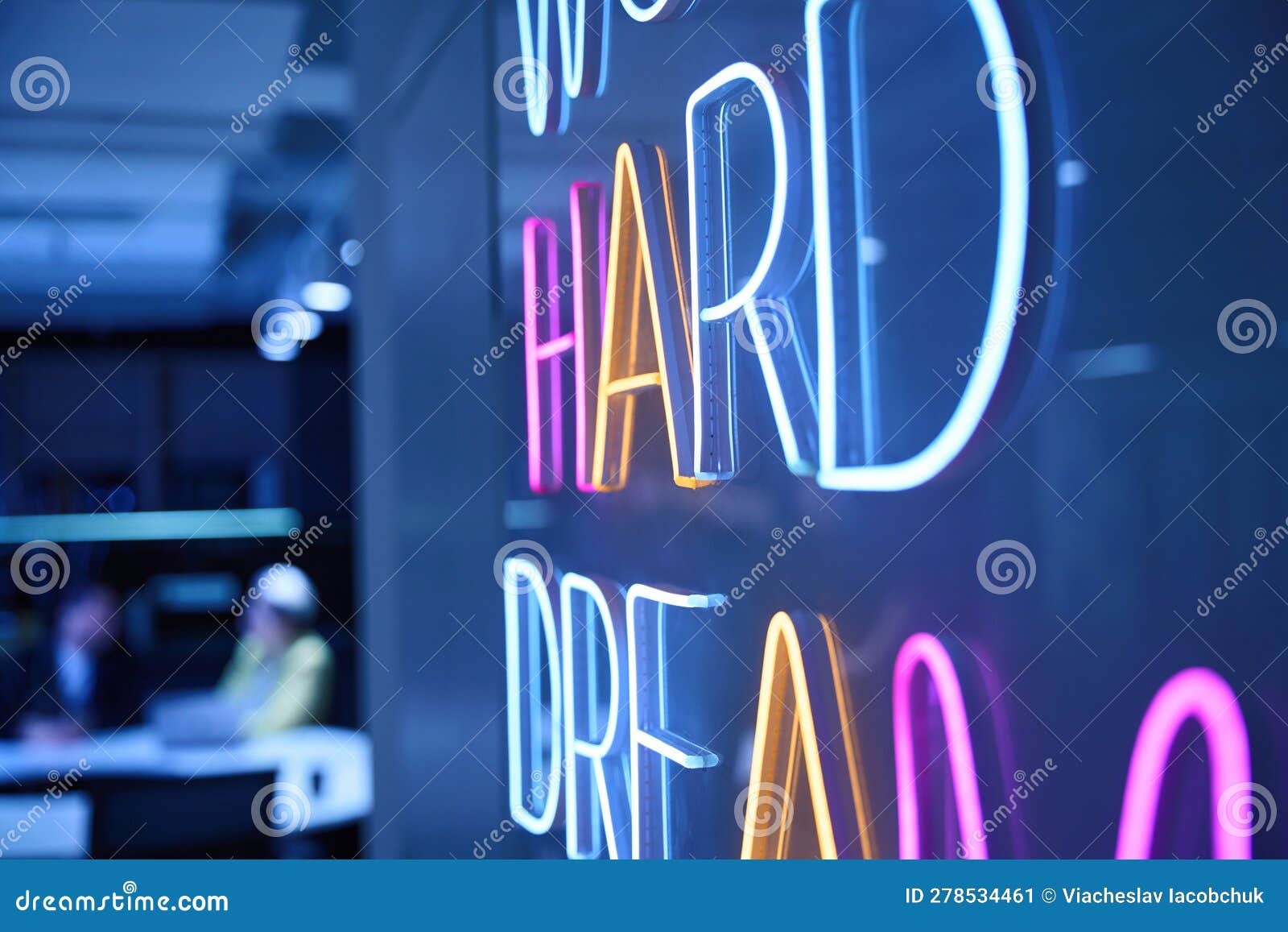 Close-up Neon Phrase on the Wall in the Office Stock Image - Image of ...