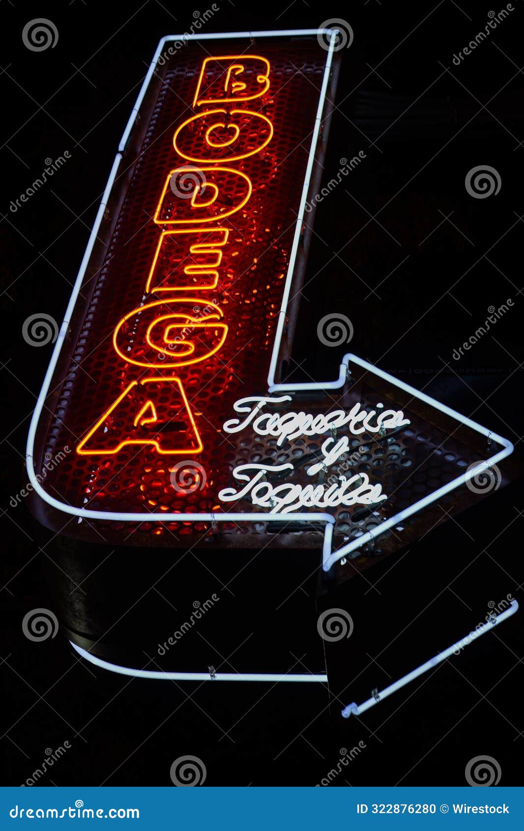 Close-up of a Neon Sign for Bodega Tapas and Tequila Bar at Night ...