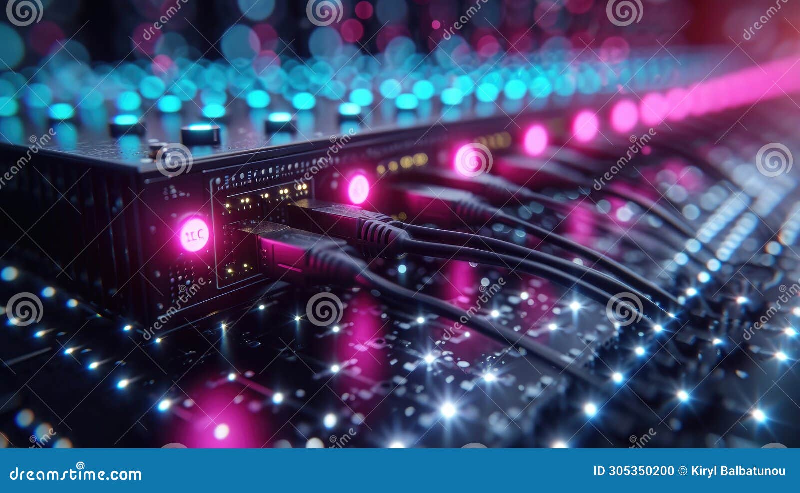 Close Up of Network Cables in Data Center with Colorful Lights Stock ...