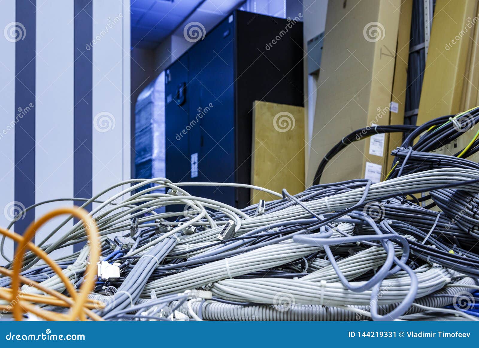 Close Up Network, Fiber Optic and Telephone Cables in Big Data Center ...