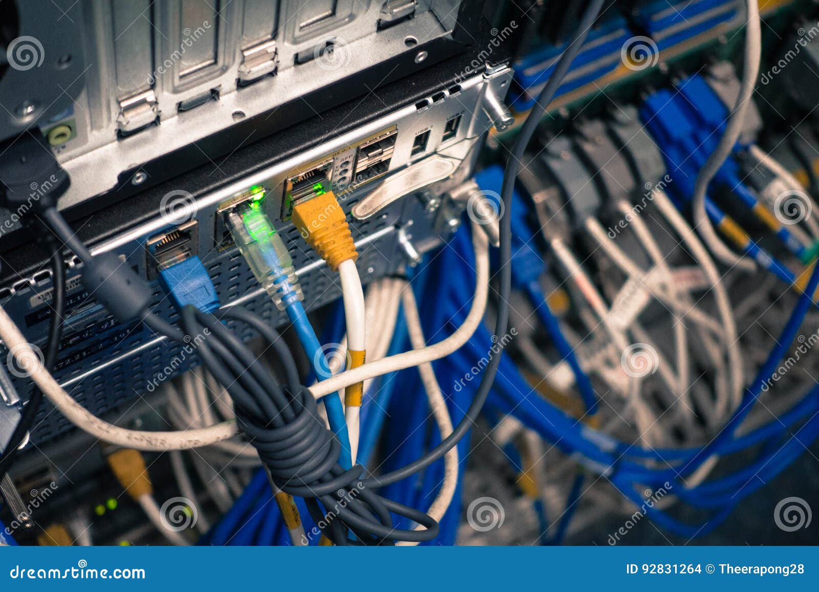 Close Up of Network Internet Cables, Patch Cords Connected To Bl Stock ...