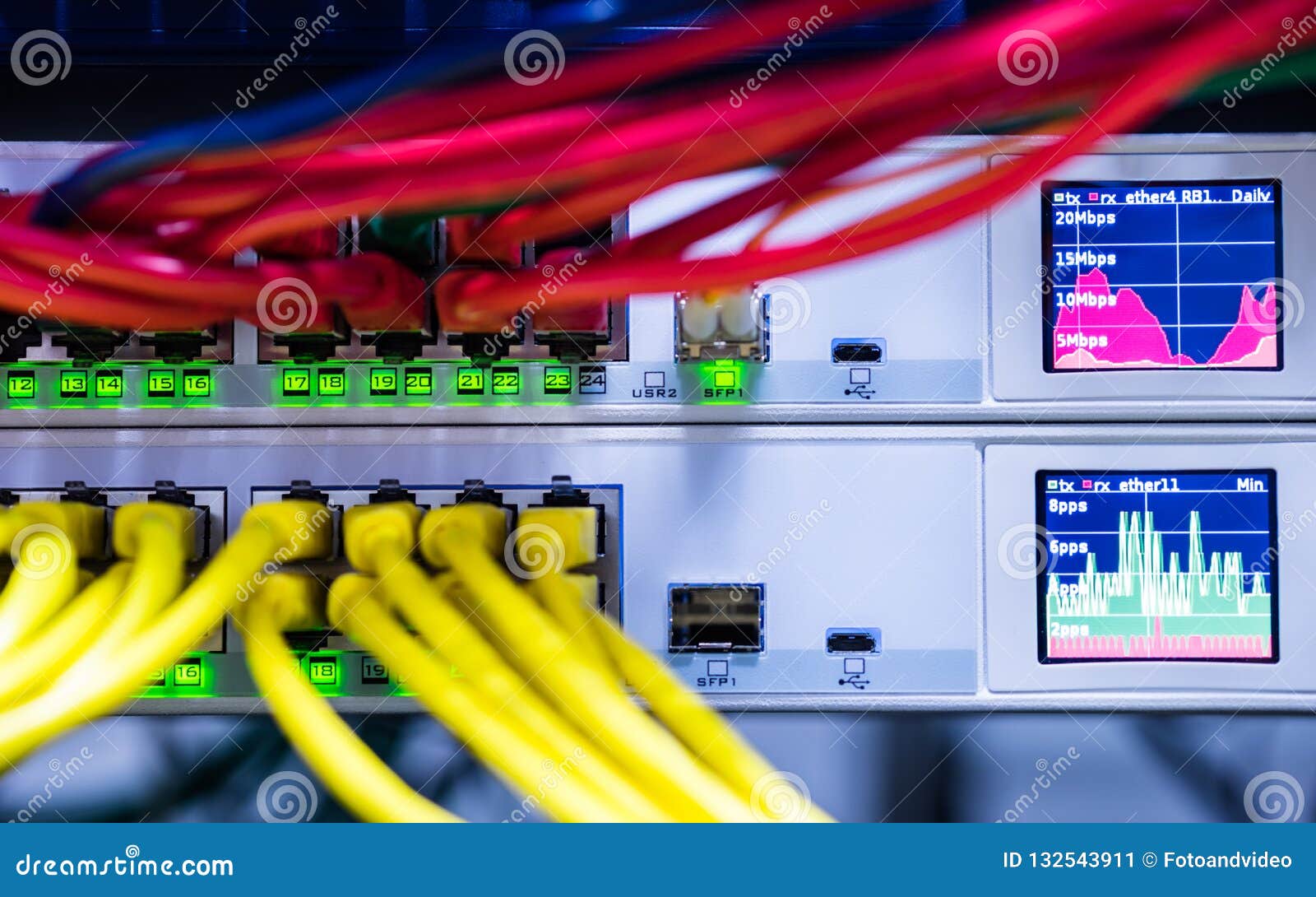 Computer Server, Network Switch and Cable Stock Image - Image of ...
