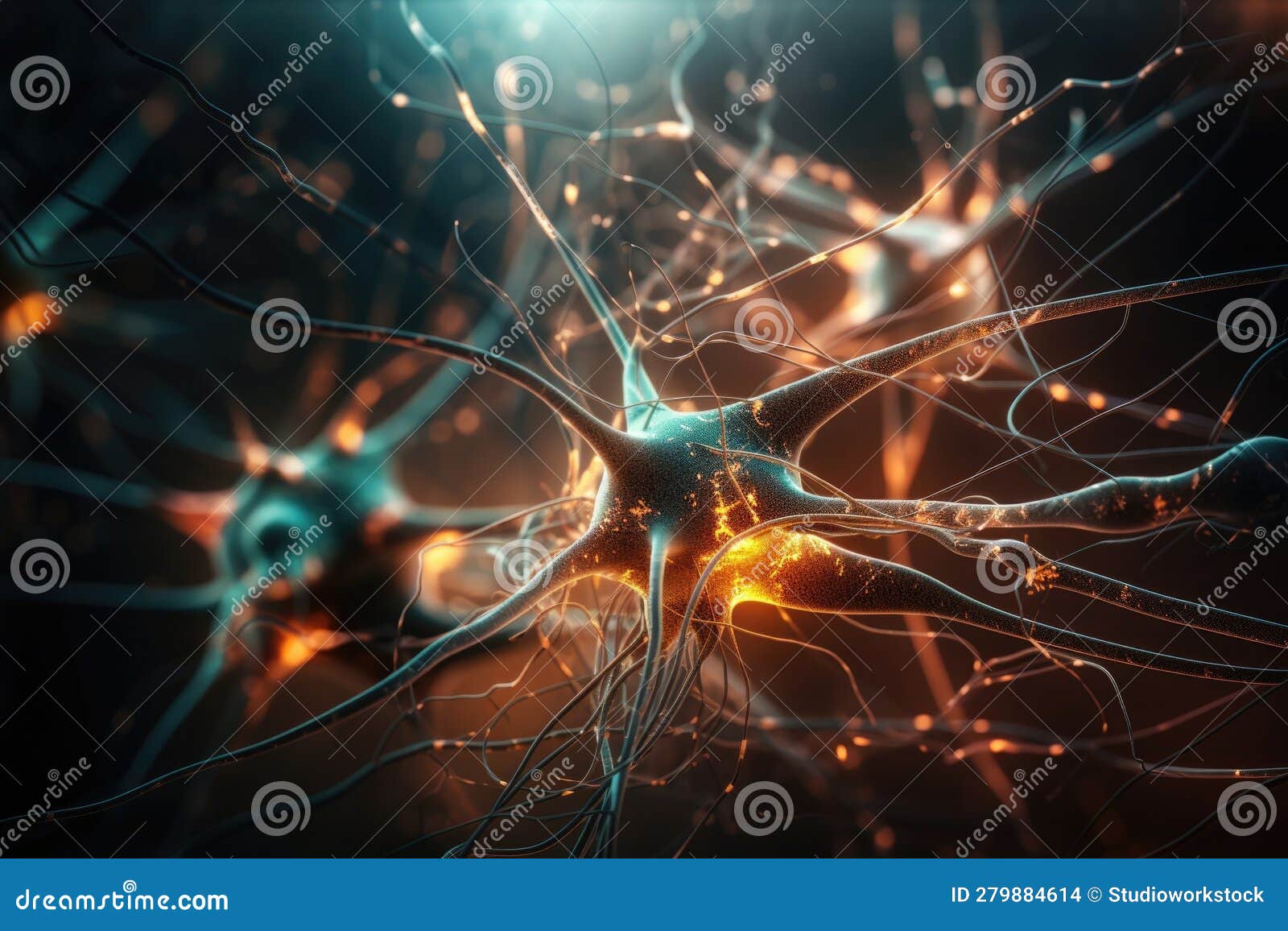 Close-up of Neuron, with Electrical Impulses Firing in Complex Patterns ...