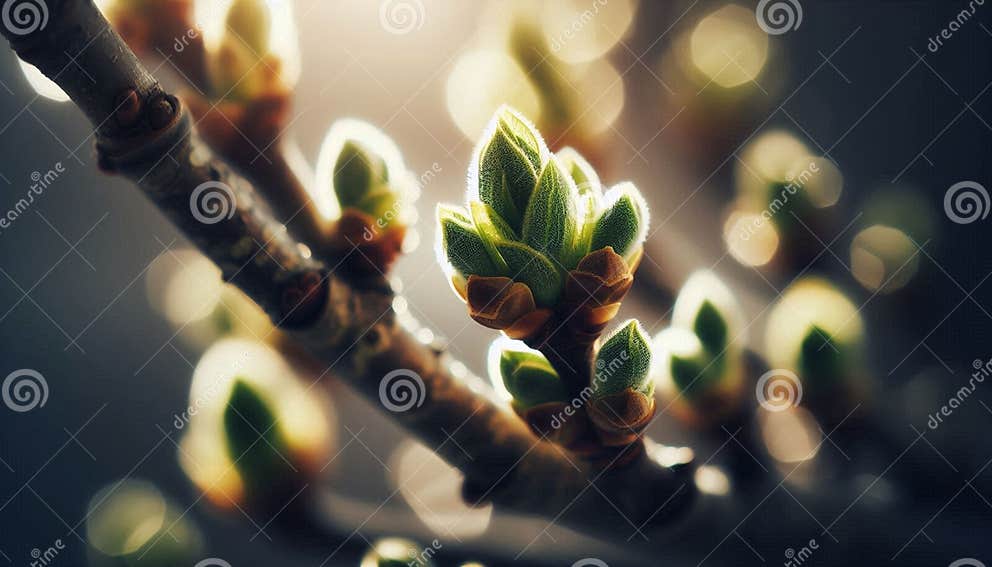 Close-Up of New Buds on Tree Branches, Capturing the Freshness of ...